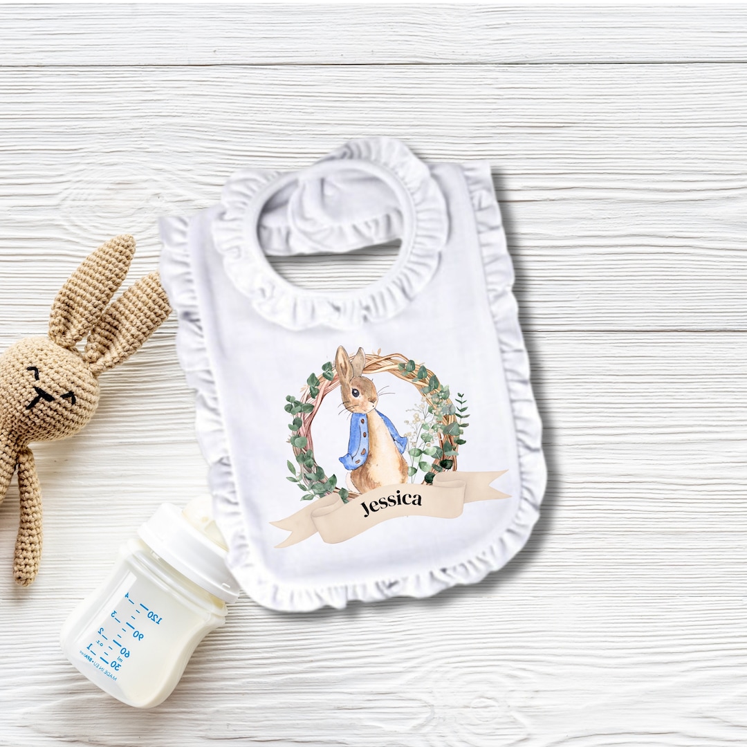 Personalized Peter Rabbit Baby Bibs Burp Cloths and Beanie Hats, Peter ...