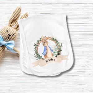 Personalized Peter Rabbit Baby Bibs Burp Cloths and Beanie Hats, Peter ...
