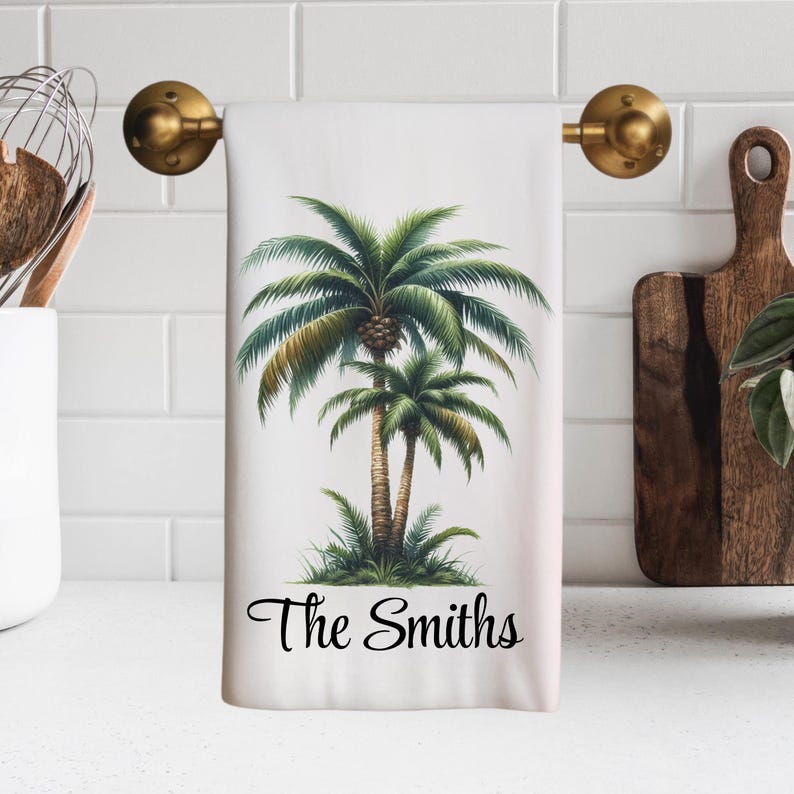 Tropical Palm Tree Kitchen Towel: Summer Beach House Decor, Cotton or ...