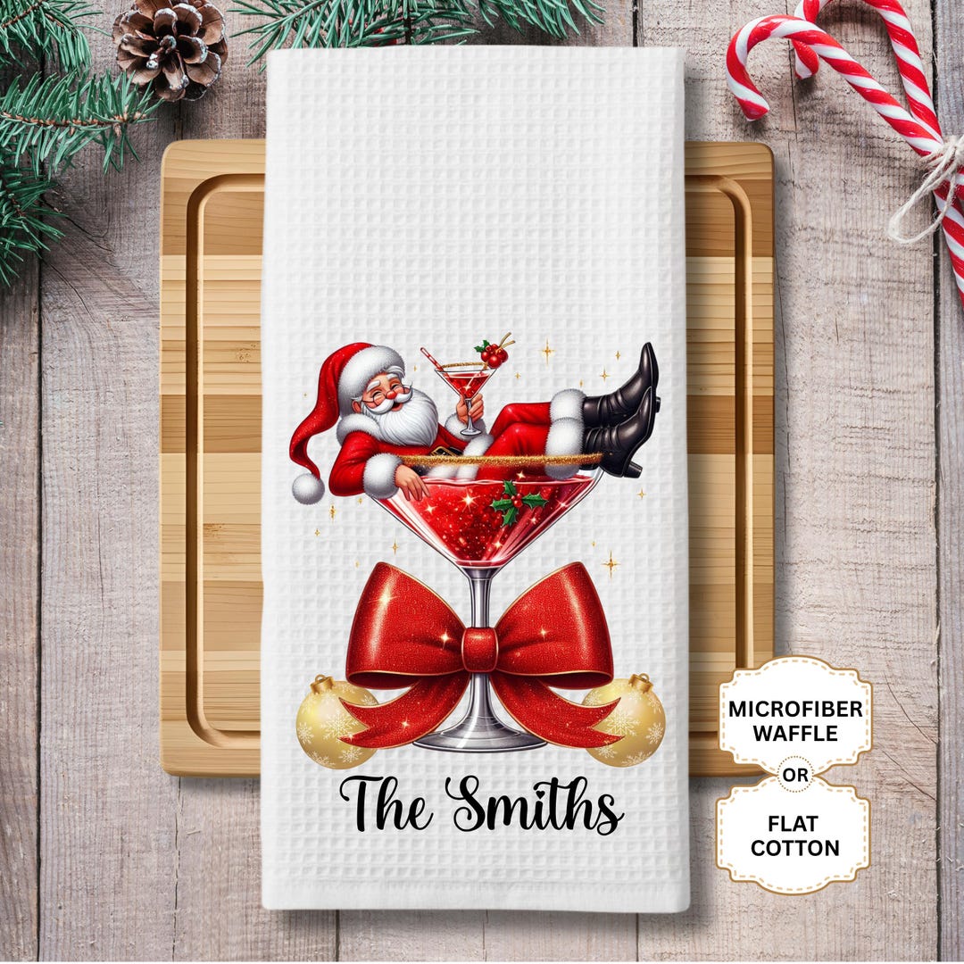 Personalized Santa Martini Kitchen Towel: Custom Name Funny Towel - Etsy