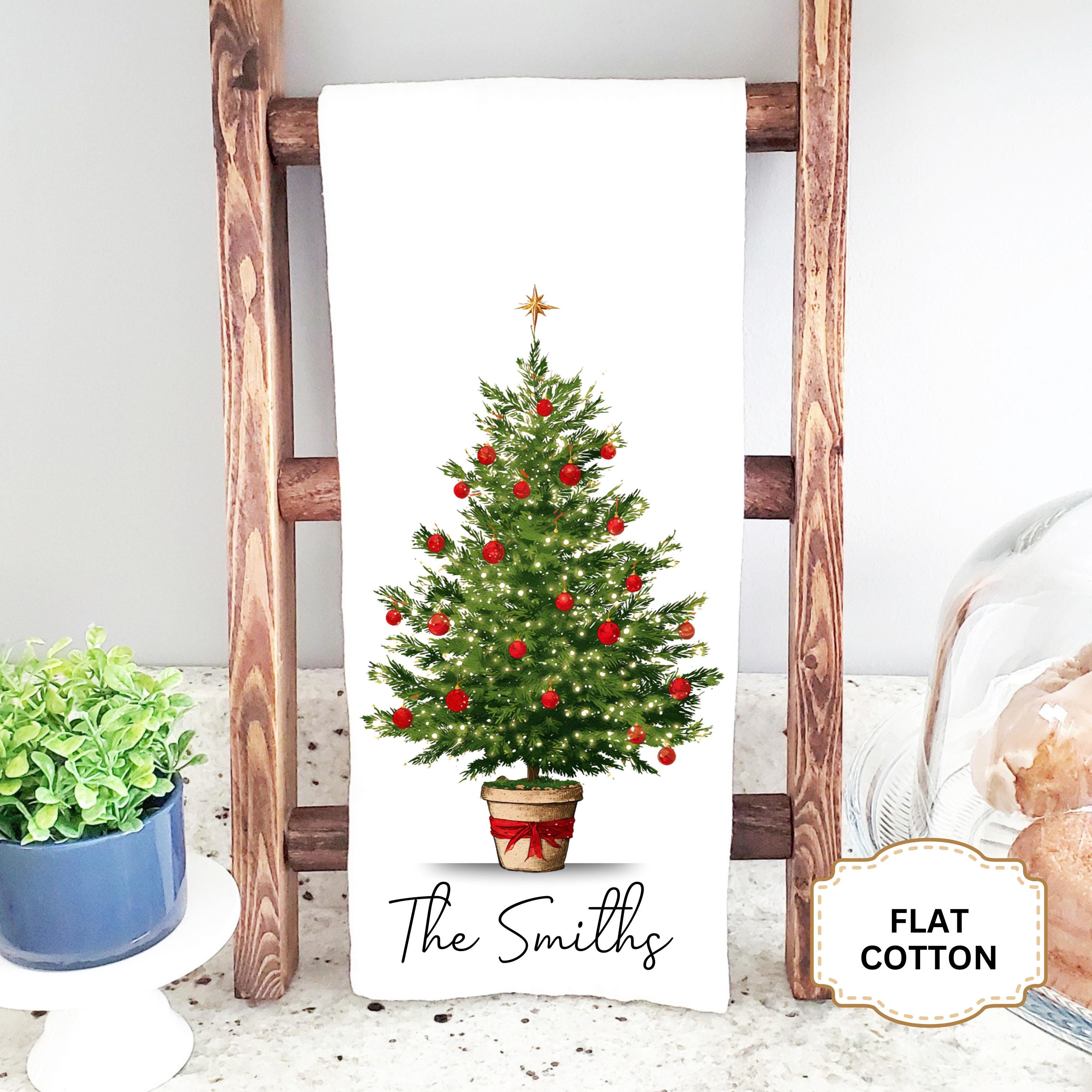 Personalized Christmas Tree Kitchen Towel, Custom Name Dish Hand Tea ...
