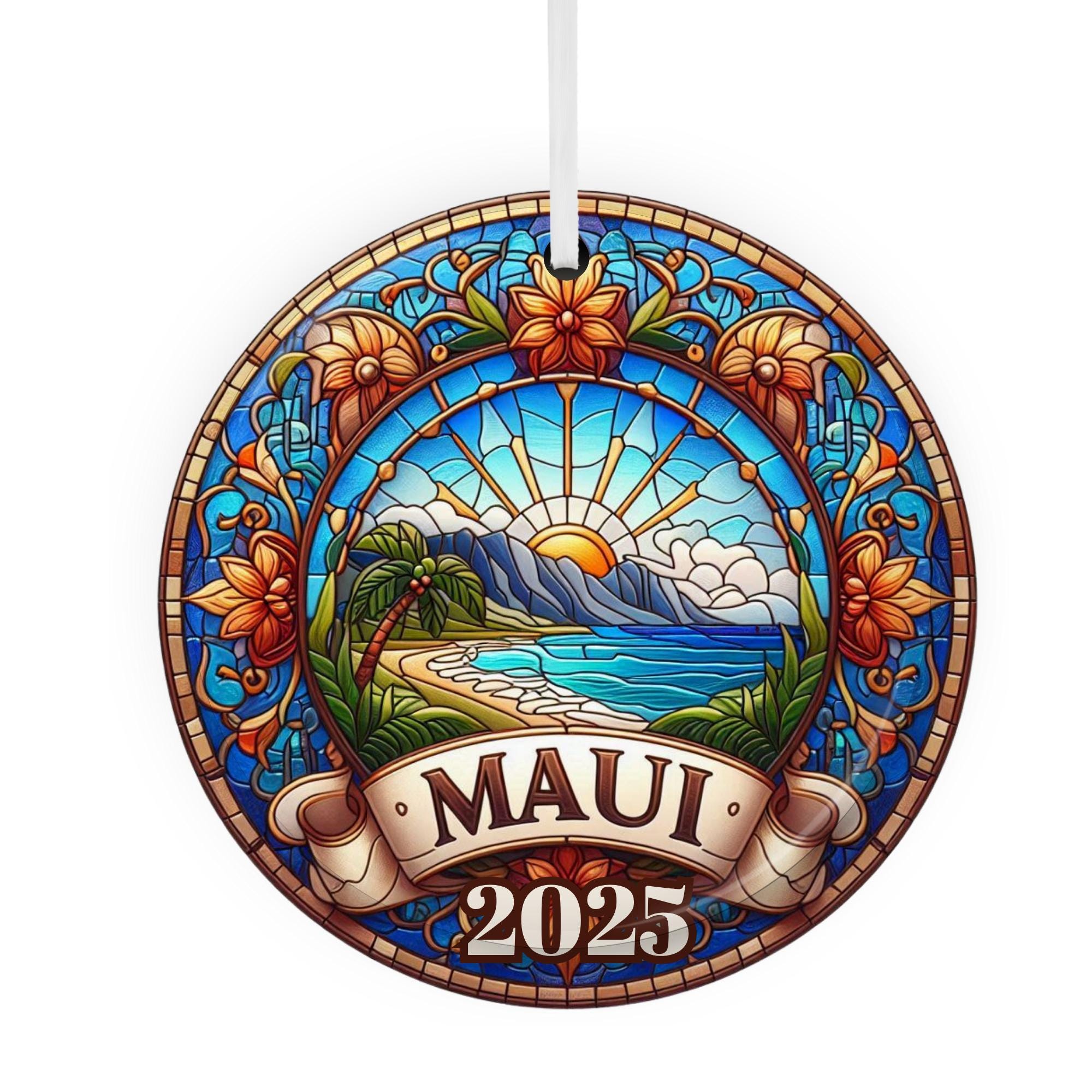 Maui Hawaii Ceramic Ornament, Faux Stained Glass Effect, Vacation ...