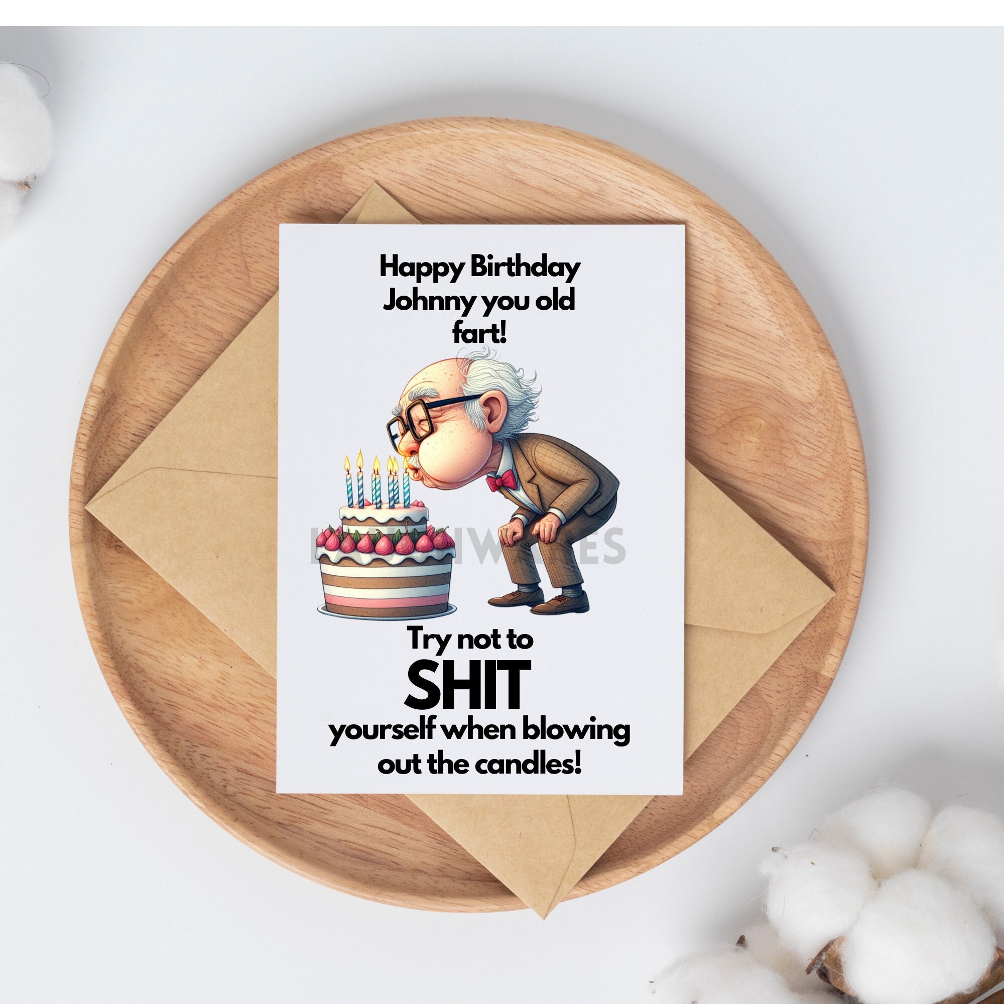 Personalized Funny Birthday Card, Funny Man Blowing Out Candles Birthday Card and Envelope 5 1/2 ...