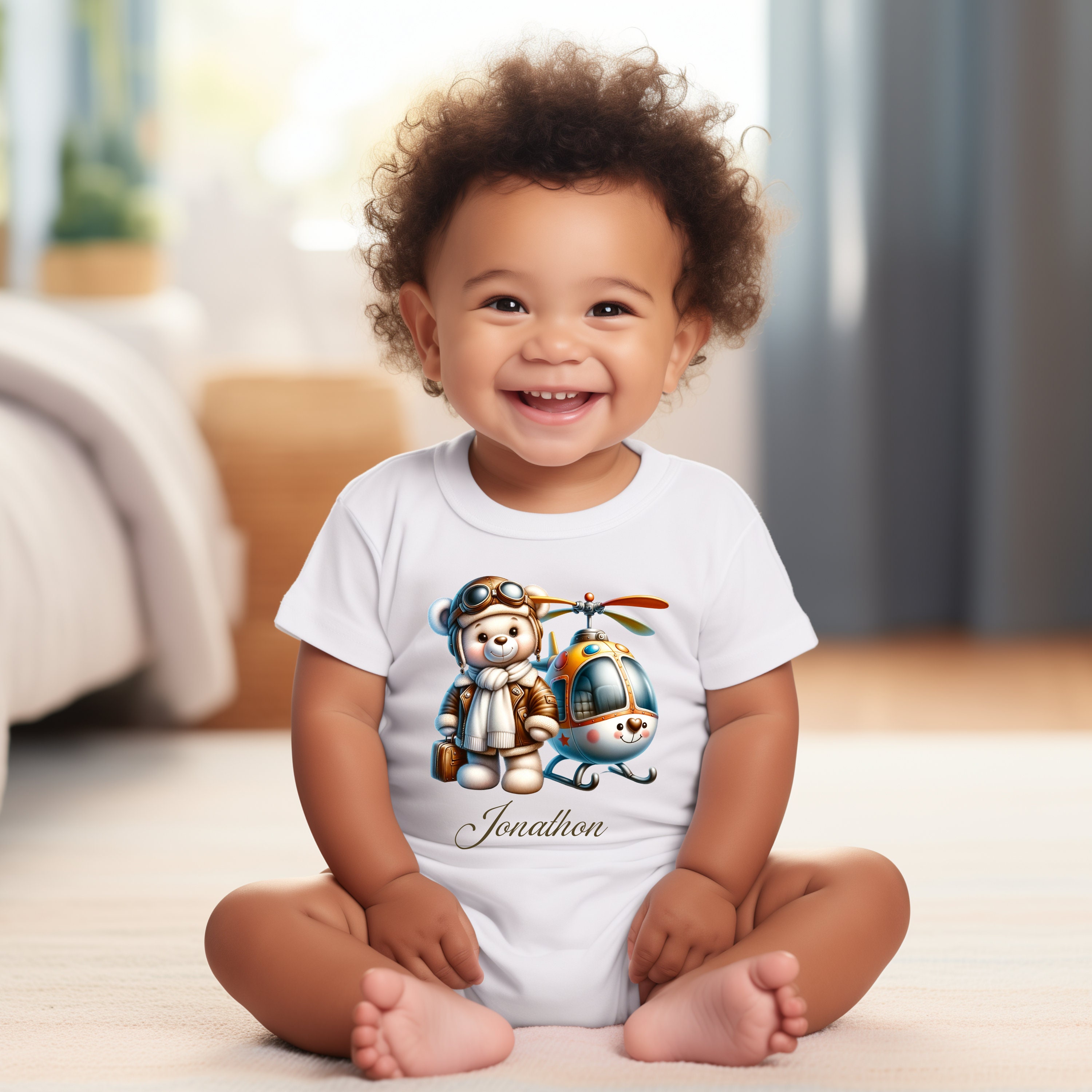 Personalized Baby Pilot Onesie: Teddy Bear Helicopter, Custom Name ...