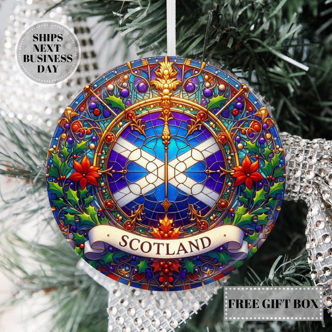 Scotland Ceramic Christmas Ornament: Faux Stained Glass Flag, Keepsake ...