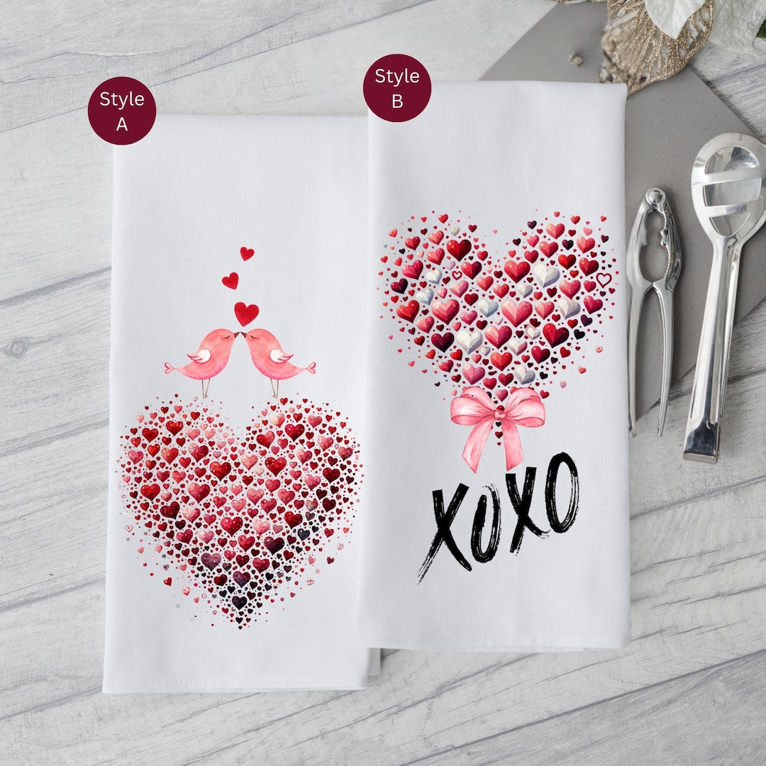 Valentine Hearts Kitchen Towel, Cute Heart XOXO Tea Towel, Love Dish ...