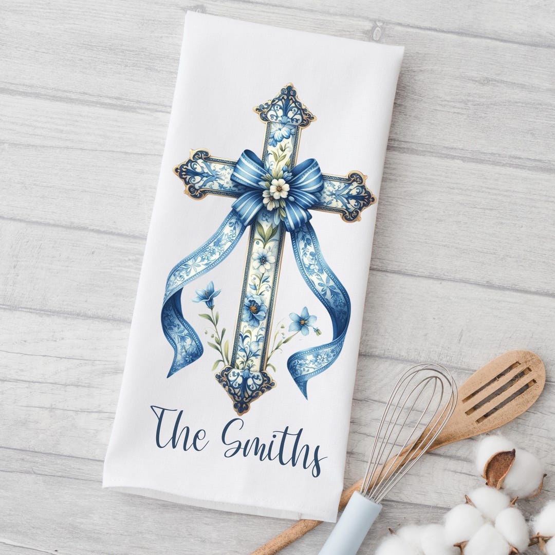 Personalized Chinoiserie Cross Kitchen Towel: Custom Floral Decor - Etsy