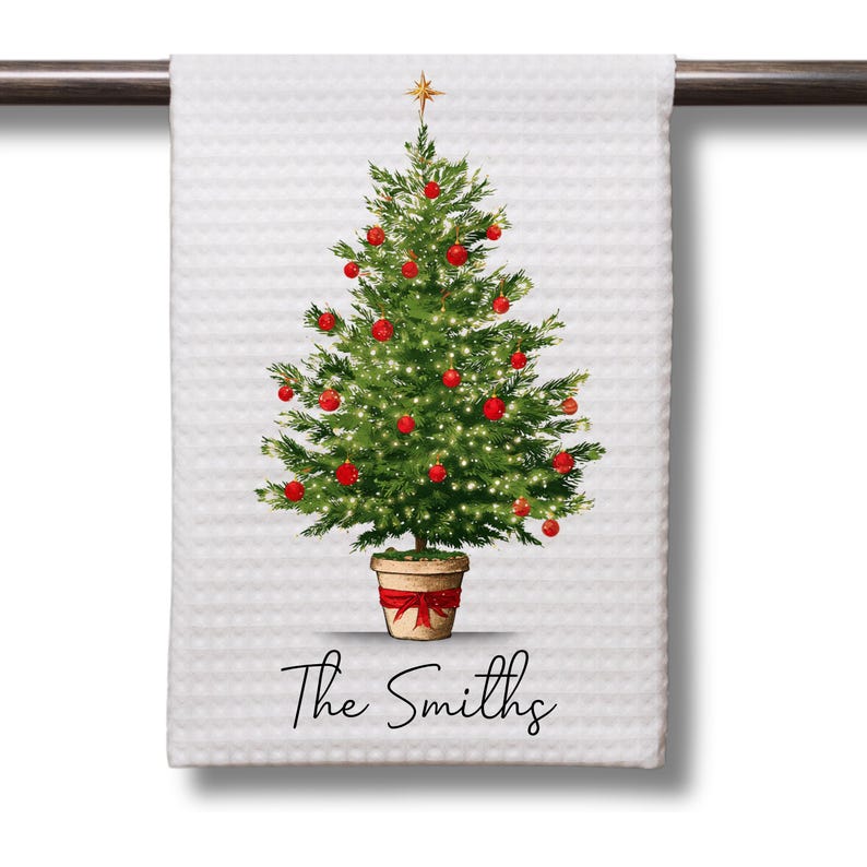 Personalized Christmas Tree Kitchen Towel, Custom Name Dish Hand Tea ...