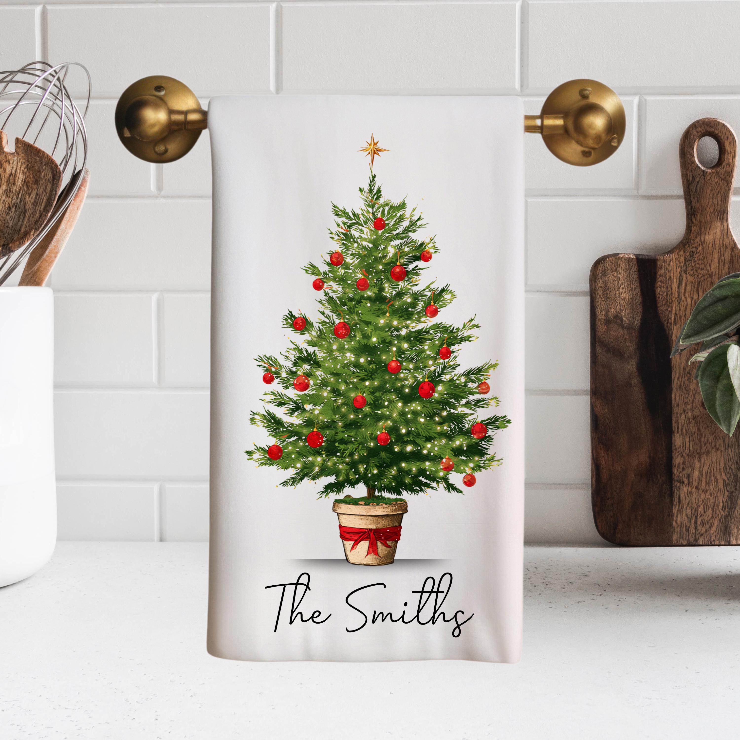 Personalized Christmas Tree Kitchen Towel, Custom Name Dish Hand Tea ...
