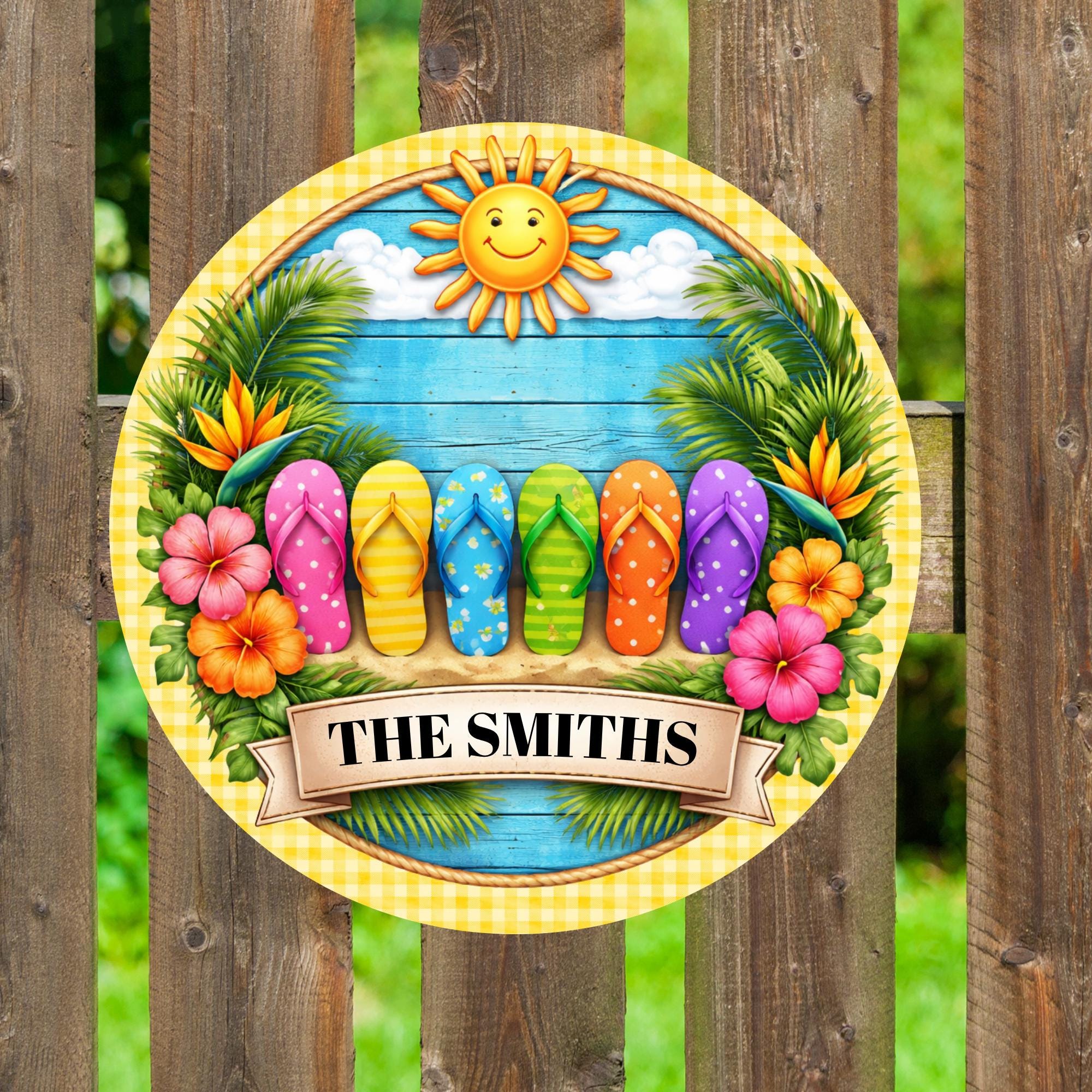 Flip Flops Welcome Wreath Sign: Personalized Summer Aluminum Metal ...