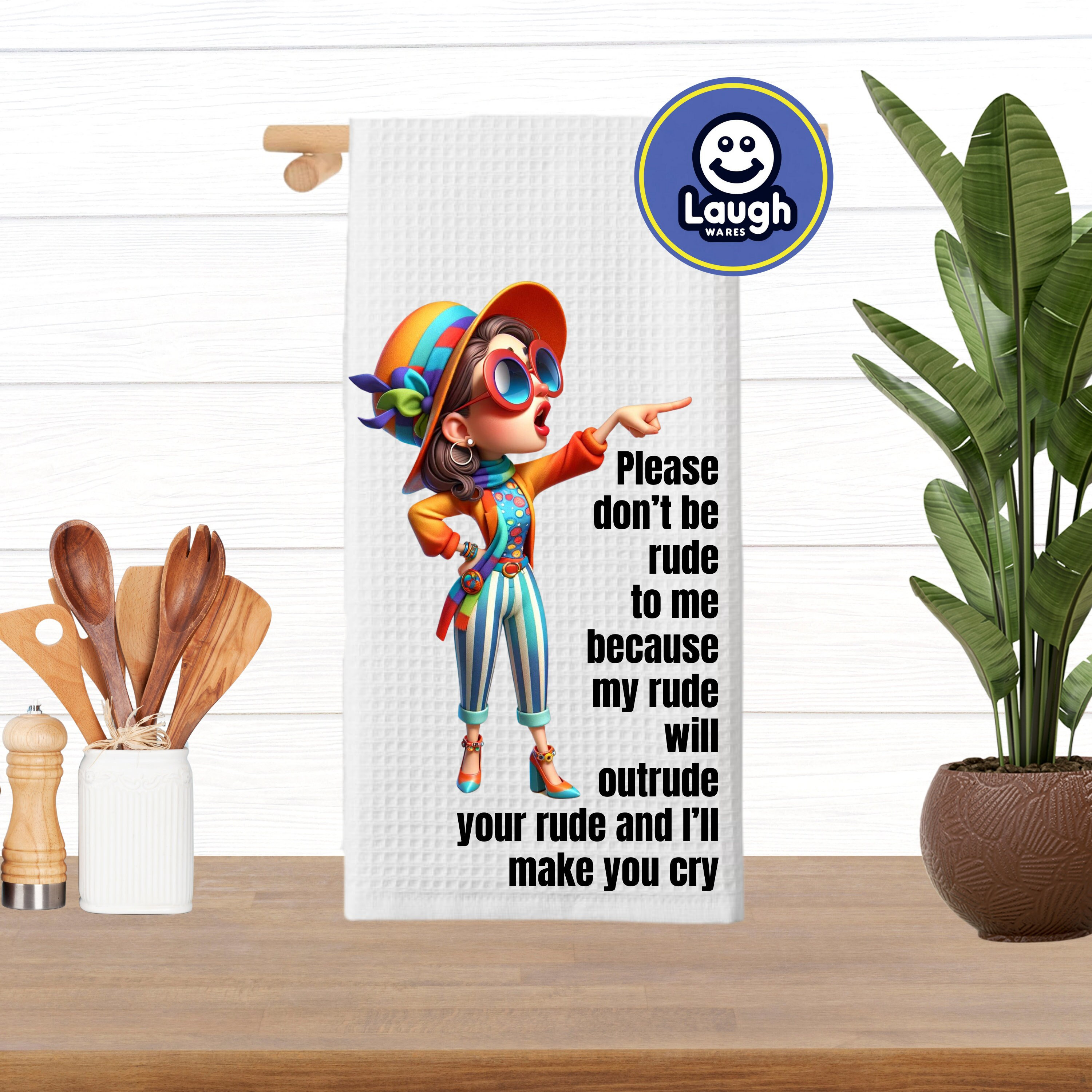 Funny Woman Being Rude Kitchen Towel, Rude Funny Decorative Towel ...