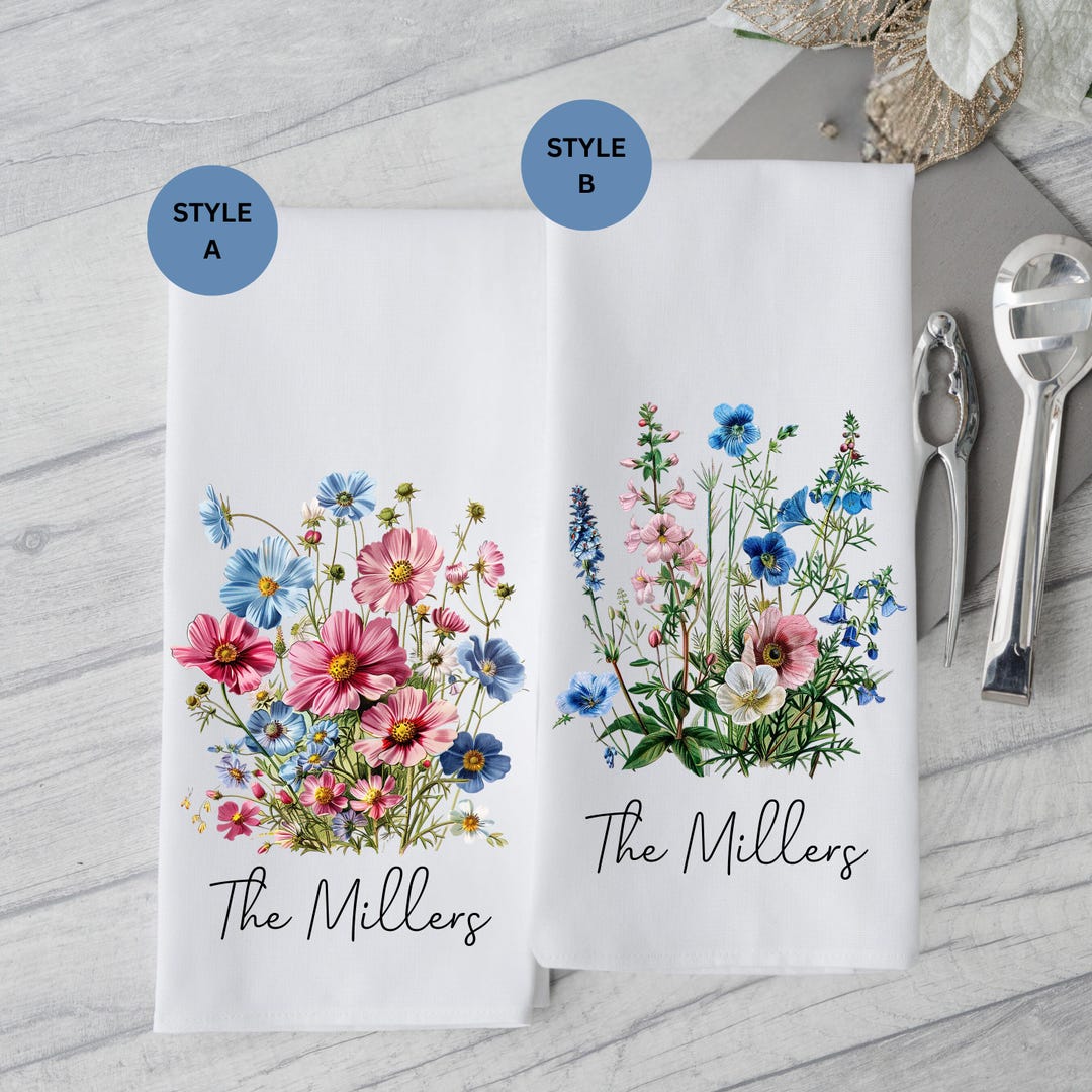 Personalized Wildflower Kitchen Towel: Floral Name, Farmhouse Decor - Etsy