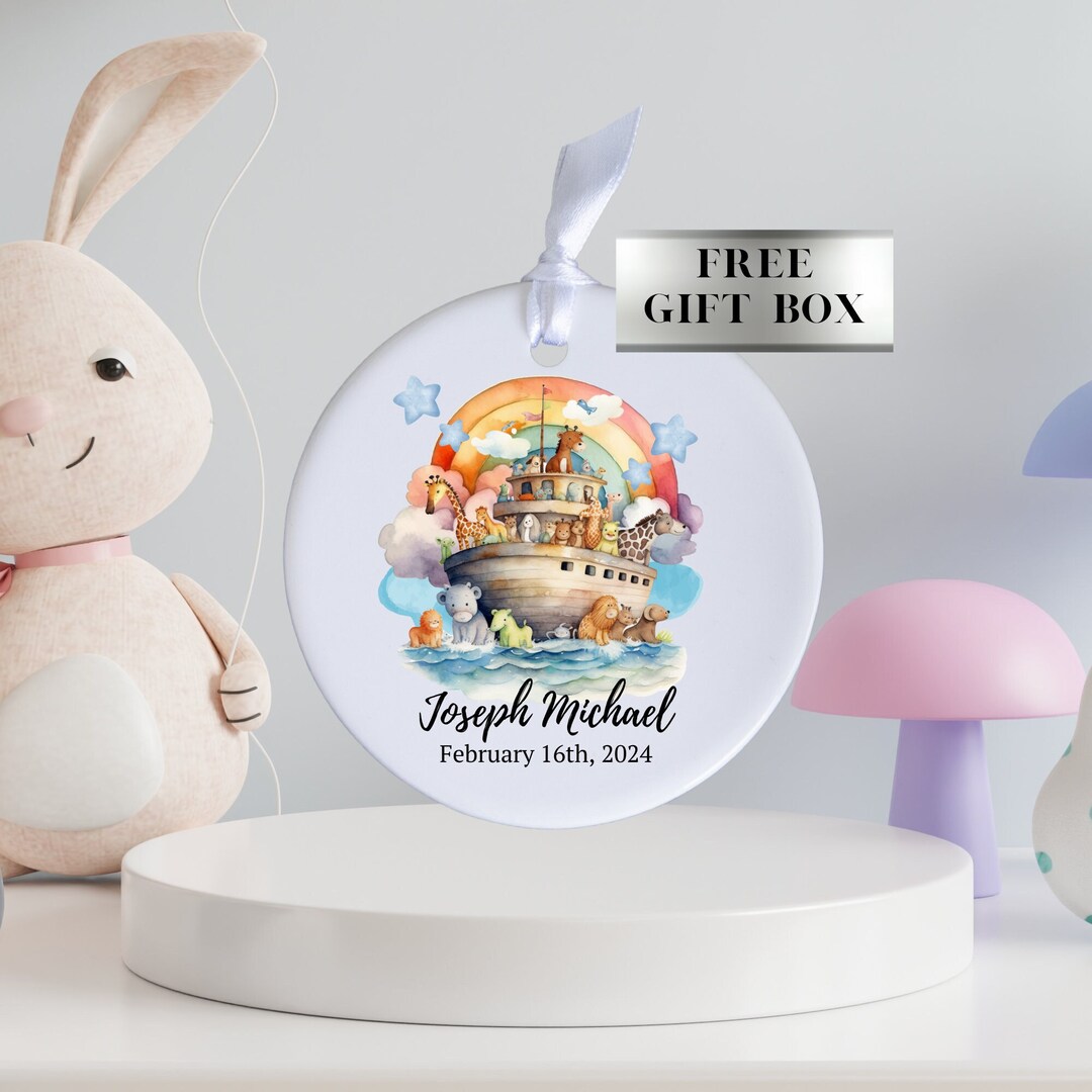 Personalized Noah's Ark Ceramic Ornament, Gloss Finish, Welcome Baby ...