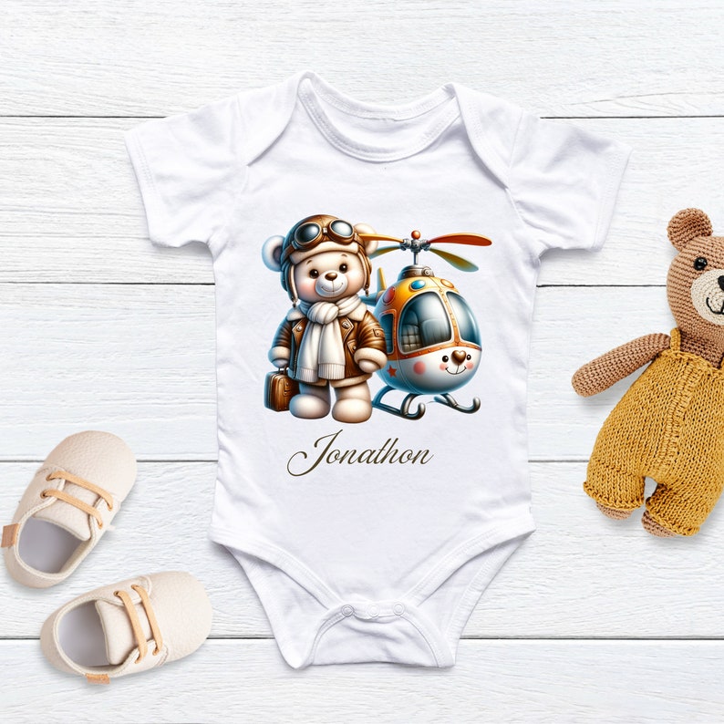 Personalized Baby Pilot Onesie: Teddy Bear Helicopter, Custom Name ...