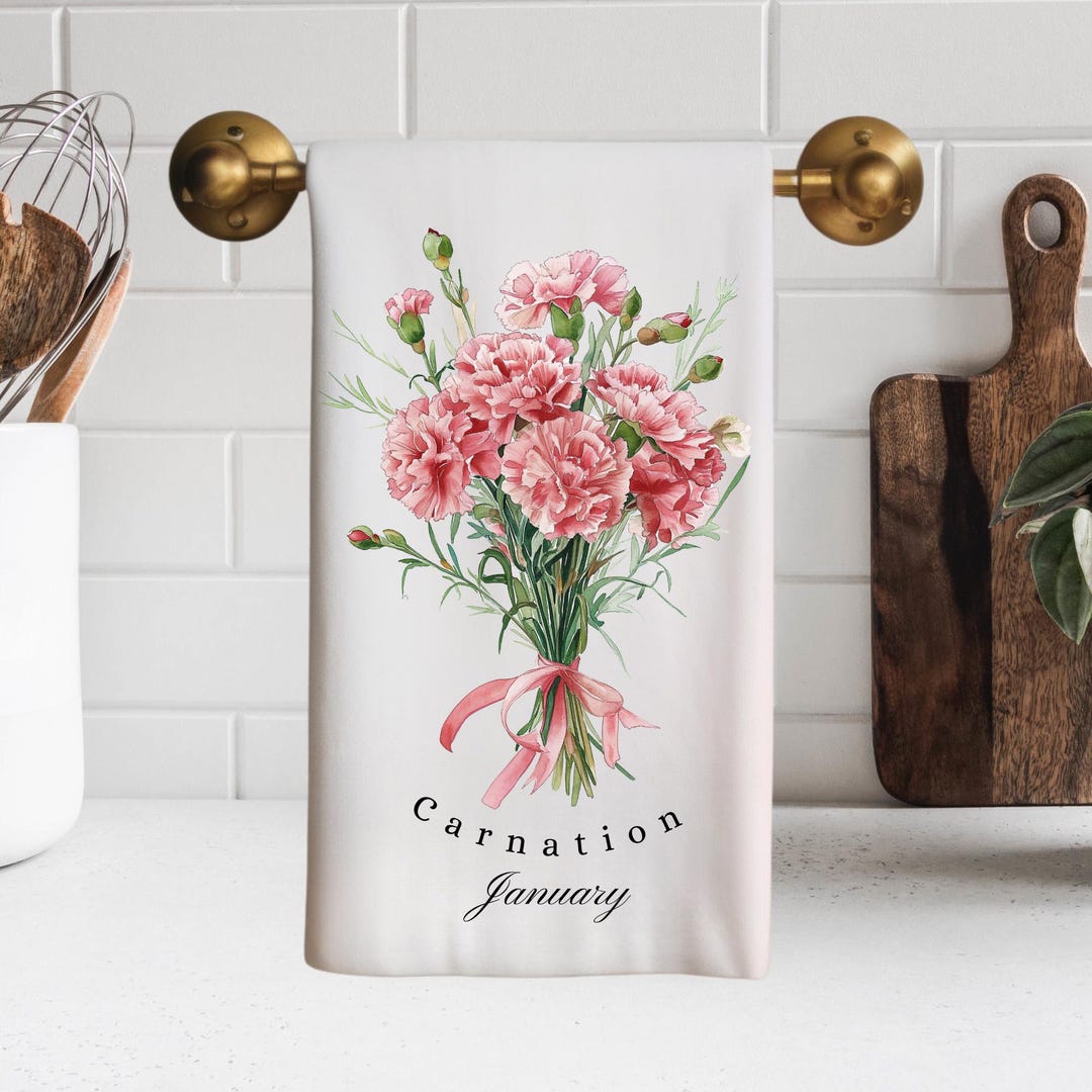 Personalized Birth Month Flower Kitchen Towel: Custom Birthday Gift ...