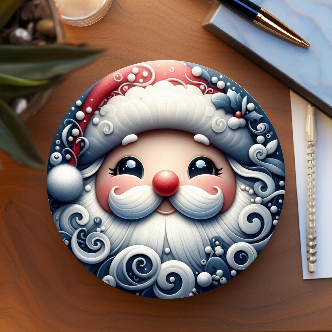 Santa Claus Face Coaster: Festive Christmas Decor, Ceramic or MDF, Cork ...