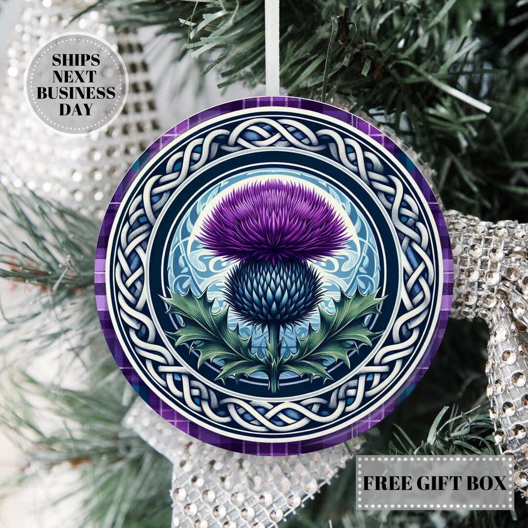Scotland Thistle Celtic Knot Faux Stained Glass Christmas Ornament - Etsy