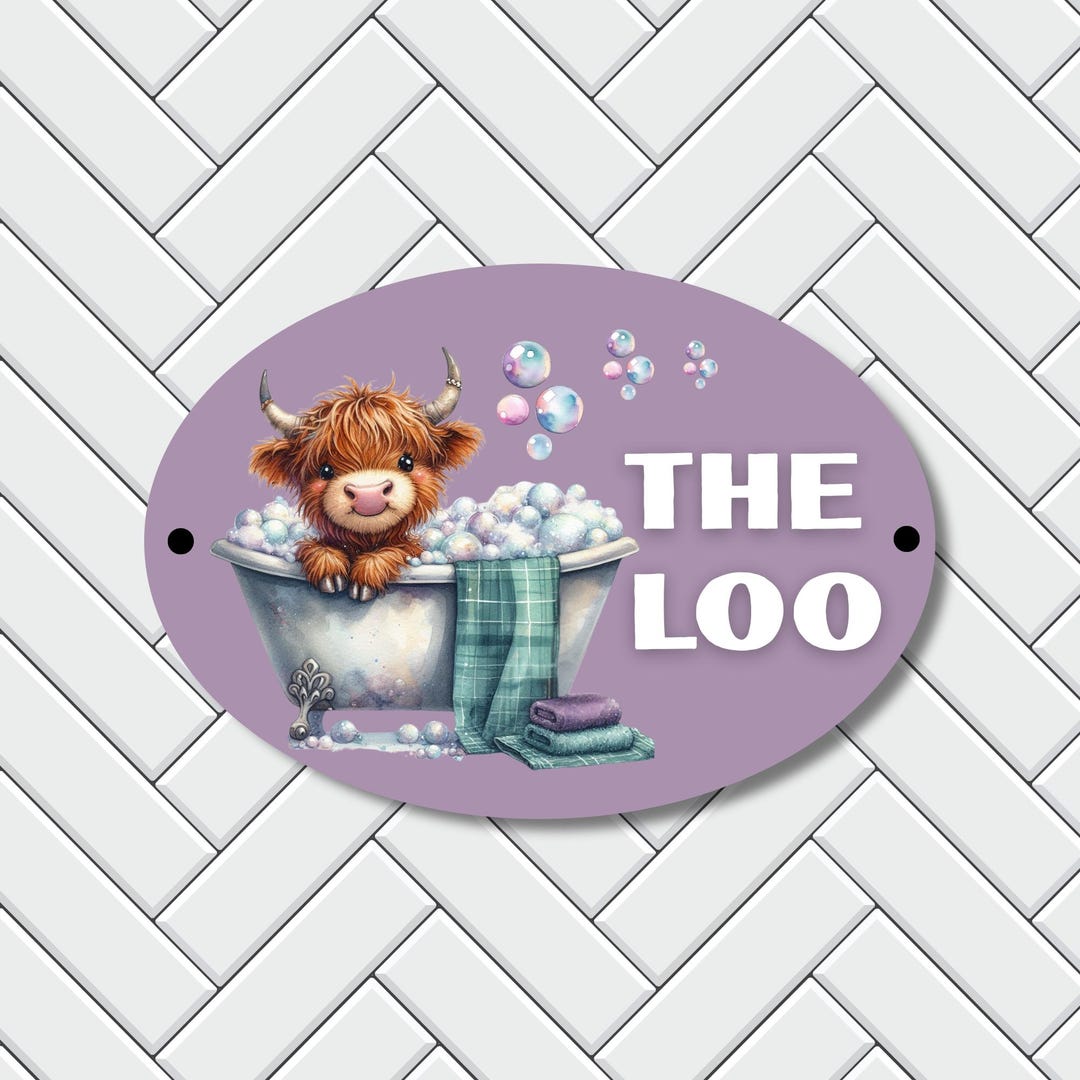 Highland Cow Bath Sign, Funny Loo Toilet Decor, Oval Plaque - Etsy