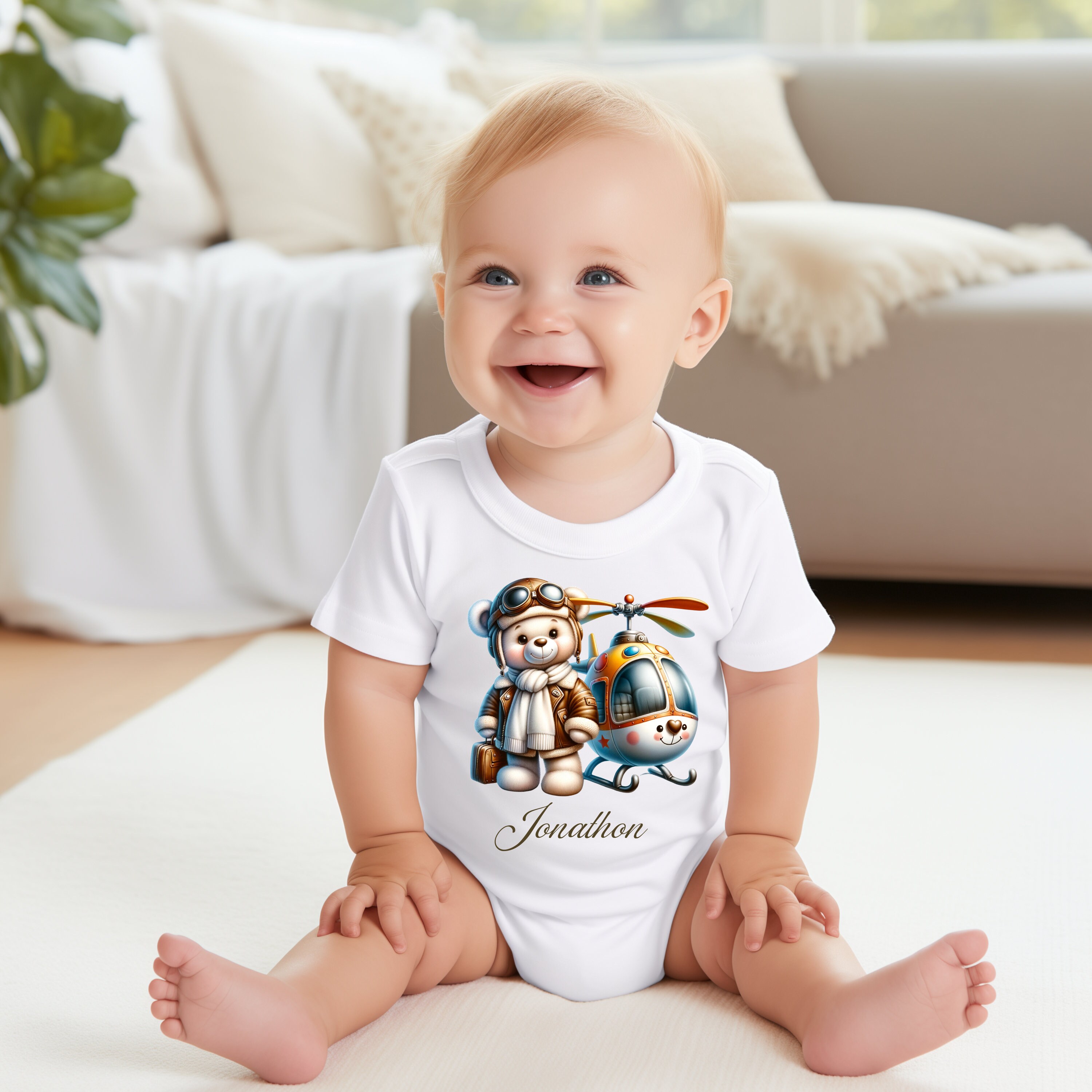 Personalized Baby Pilot Onesie: Teddy Bear Helicopter, Custom Name ...