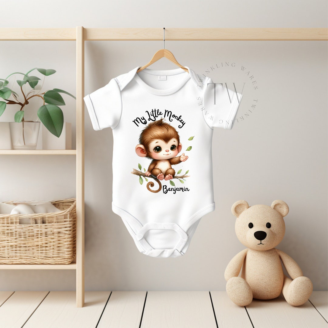Personalized My Little Monkey Baby Suit, Baby Monkey Custom Baby Suit, Custom Baby Cute Funny ...
