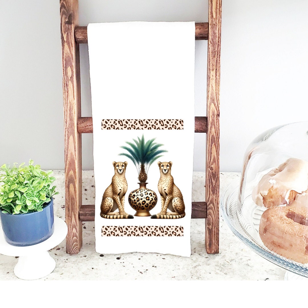 Cheetah Leopard Print Dish Towel, Leopard Vase and Palm Tree Flamingo ...