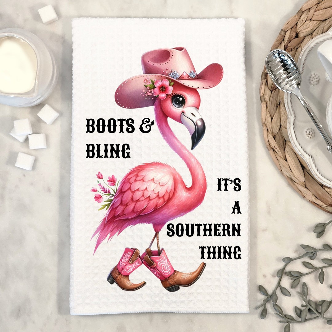Flamingo Cowgirl Towel, Southern Flamingo Towel, Cowboy Flamingo Dish ...