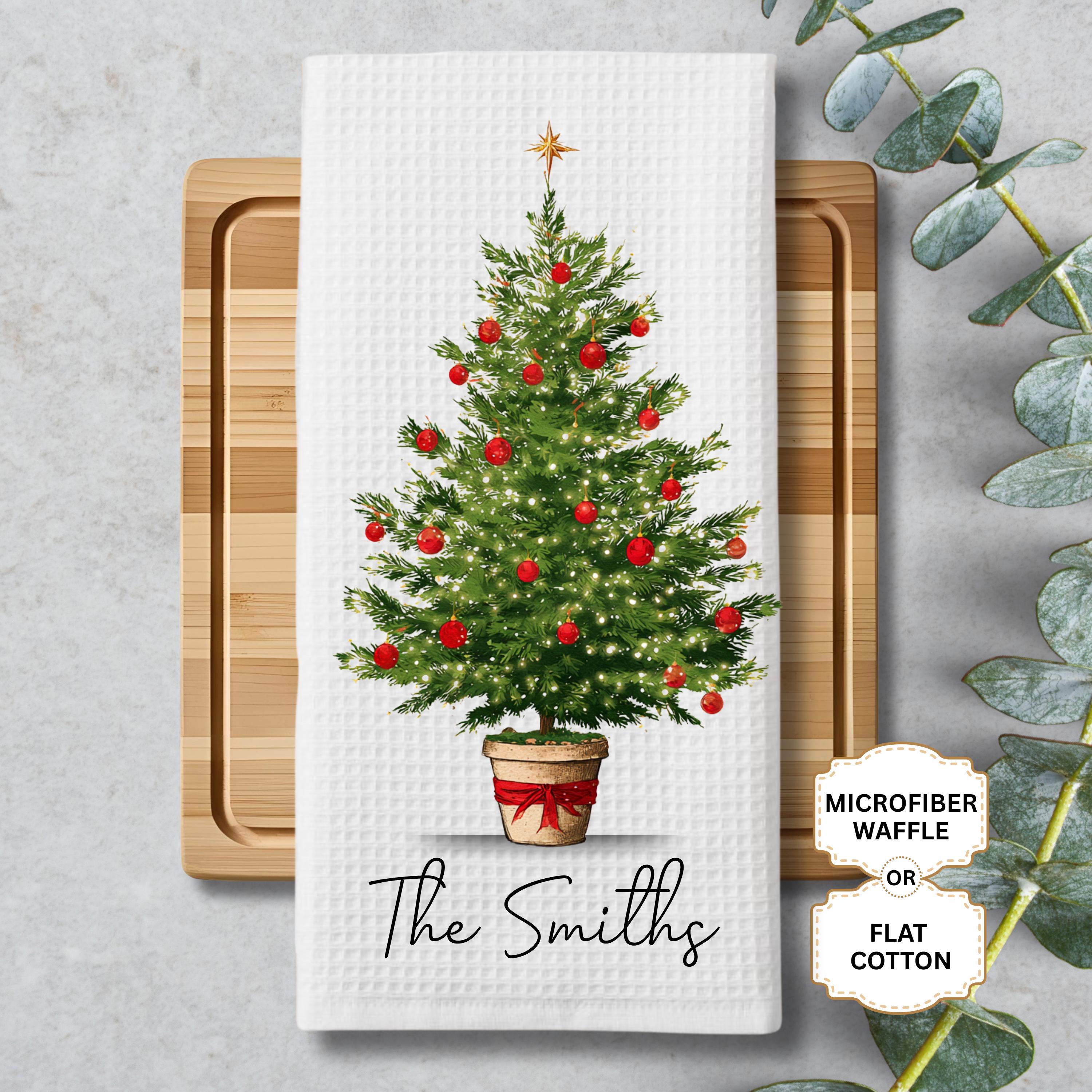 Personalized Christmas Tree Kitchen Towel, Custom Name Dish Hand Tea ...
