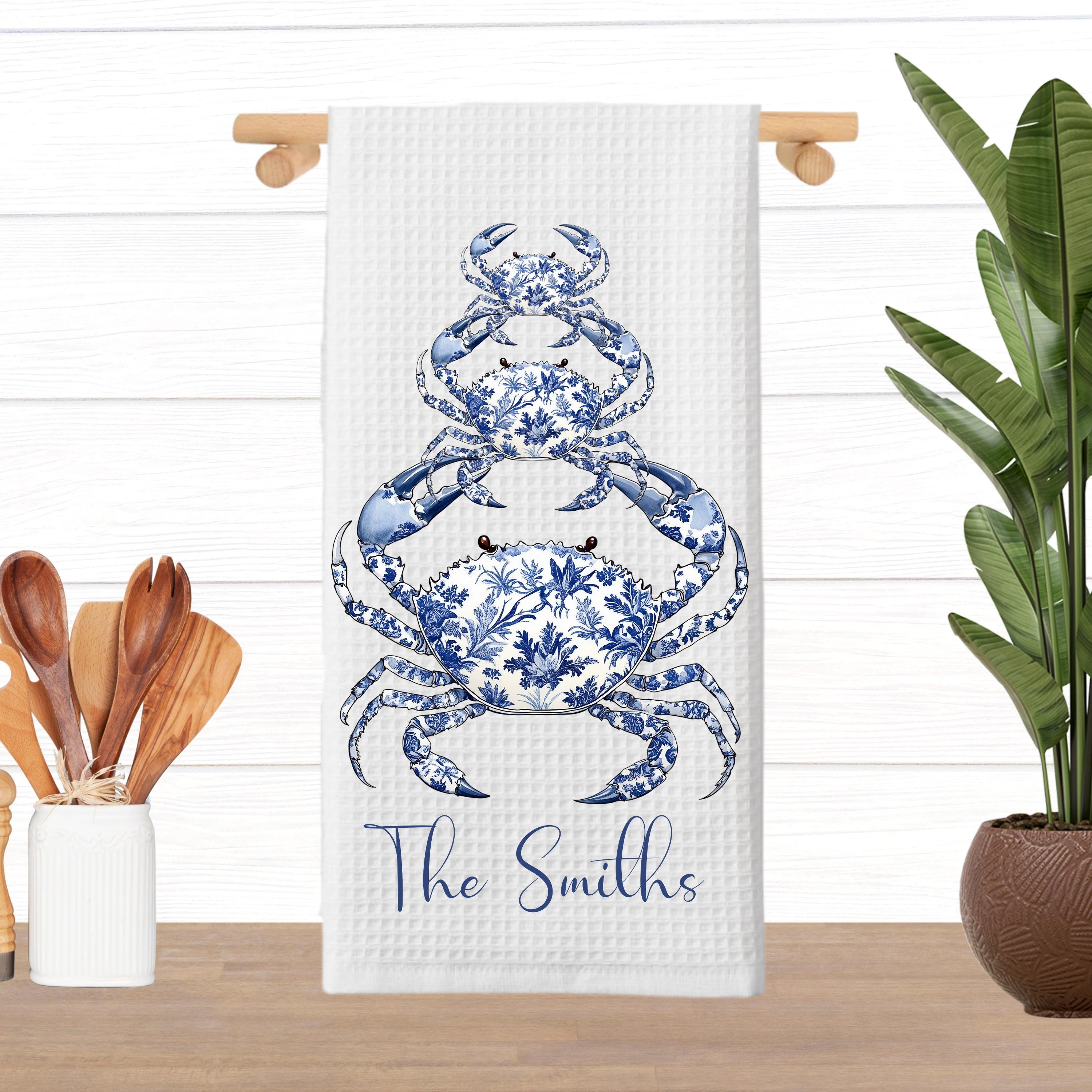 Personalized Chinoiserie Crab Kitchen Towel: Beach House Decor - Etsy
