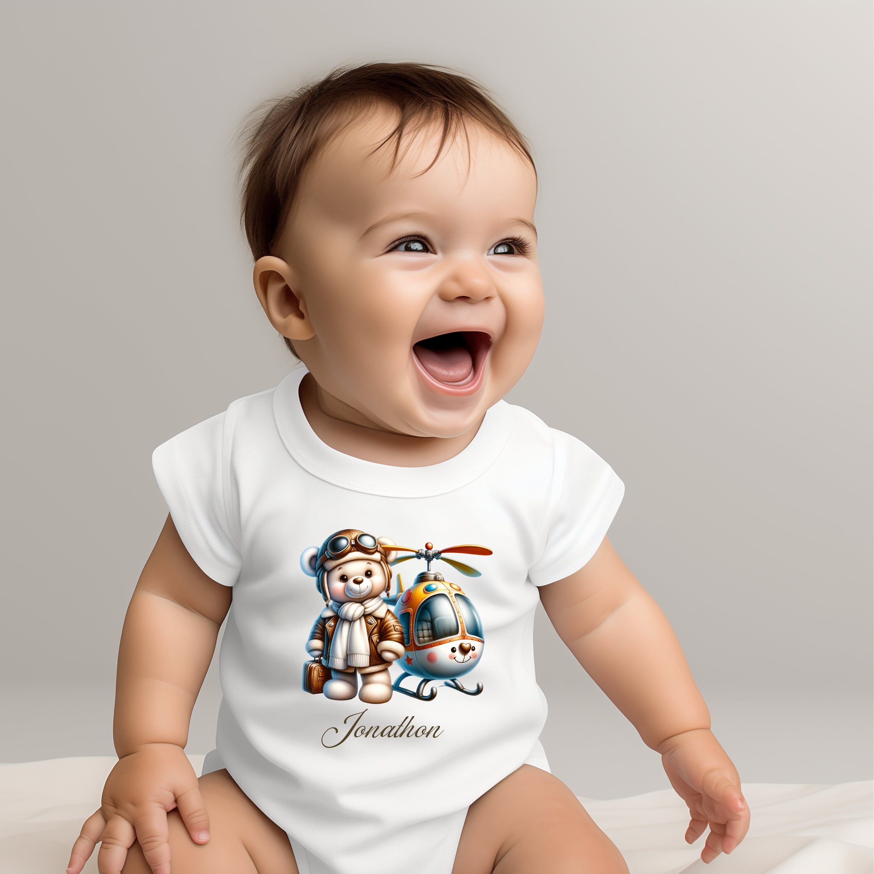 Personalized Baby Pilot Onesie: Teddy Bear Helicopter, Custom Name ...