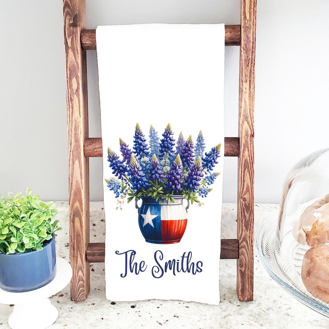 Personalized Texas Bluebonnet Tea Towel: Custom Farmhouse Decor ...