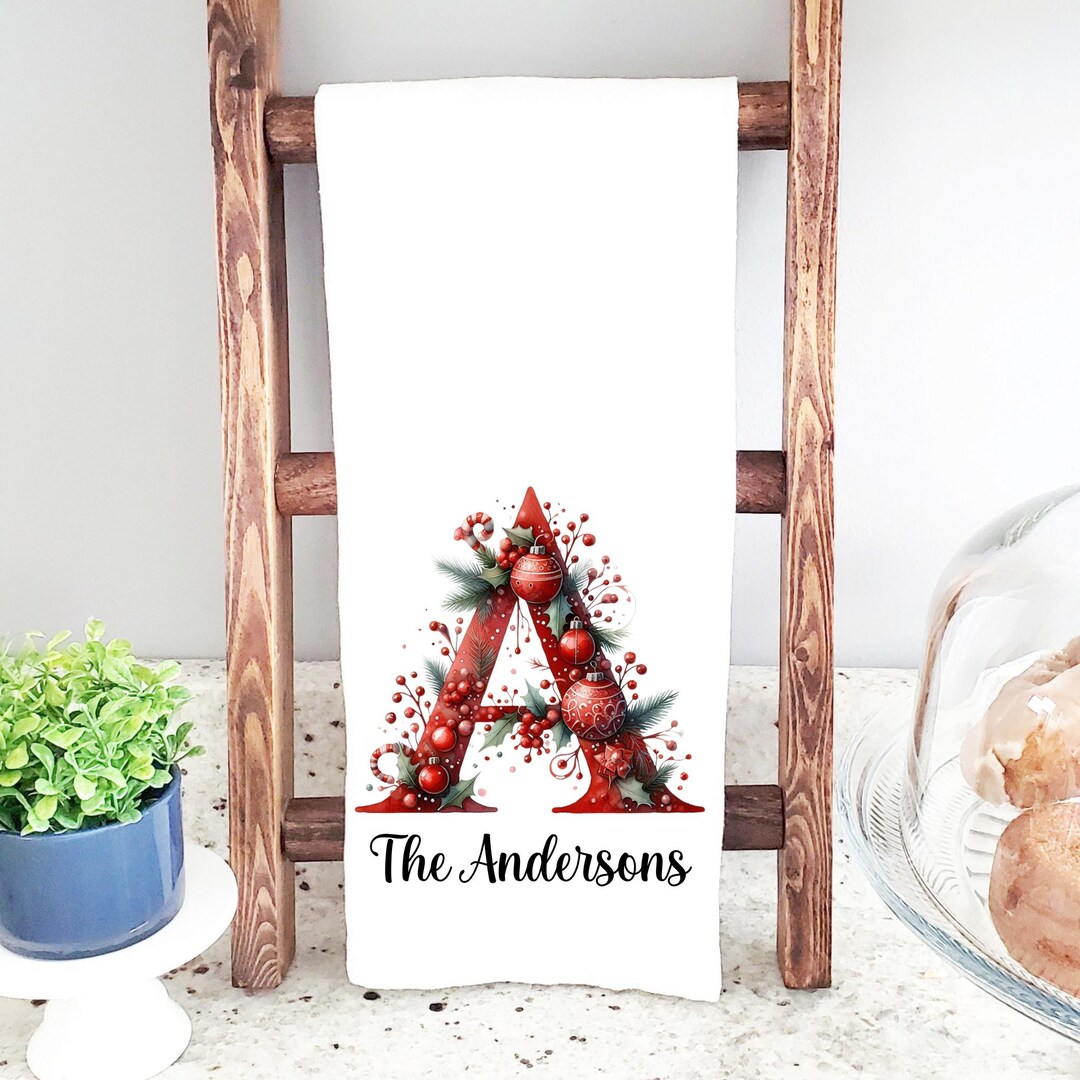Personalized Christmas Monogram Kitchen Towel: Initial Tea Towel - Etsy