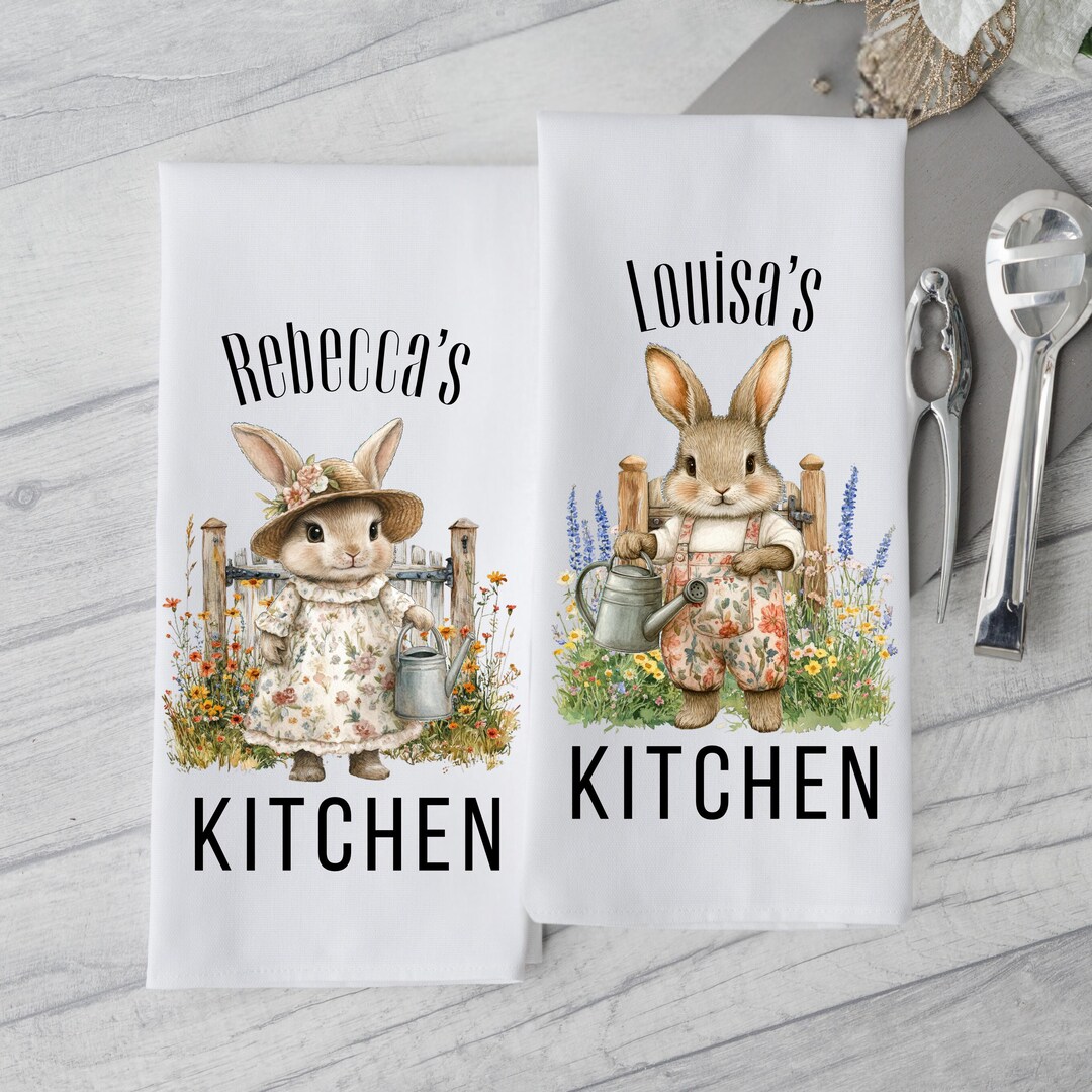Personalized Spring Bunny Rabbit Kitchen Towel, Welcome Spring Bunny ...