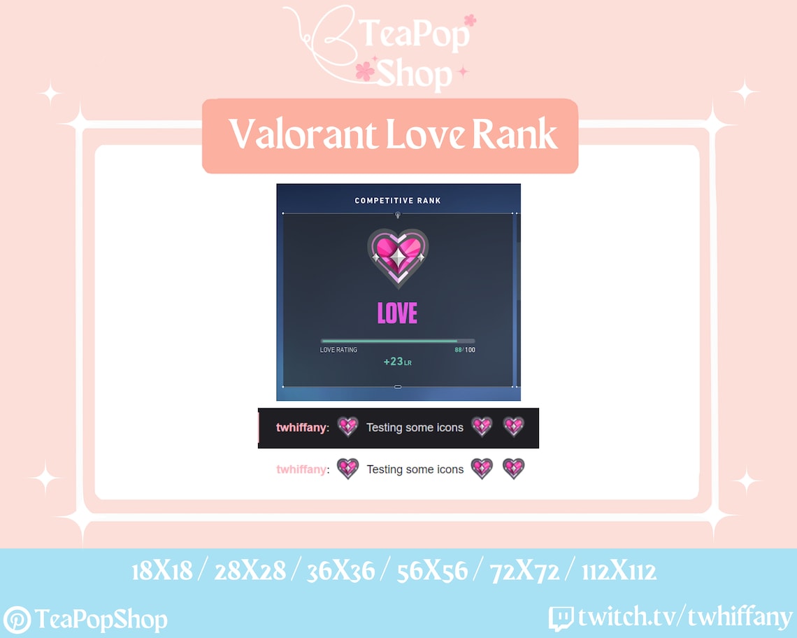 Valorant Love Heart Rank Badge Instant Download Cheer Bit Badges ...