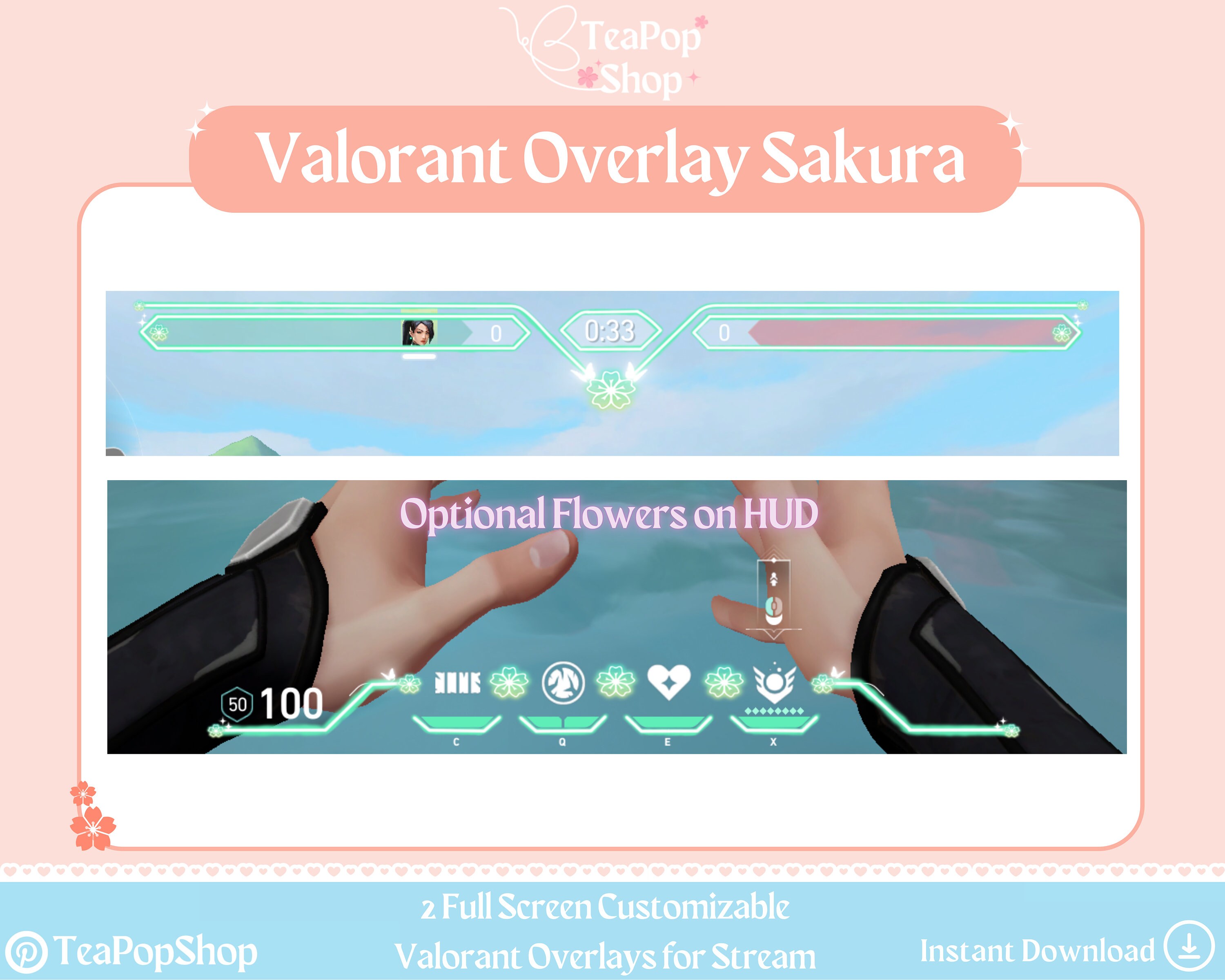 Sage Valorant Overlay HUD Customizable Cute Stream Blue Teal Flower ...