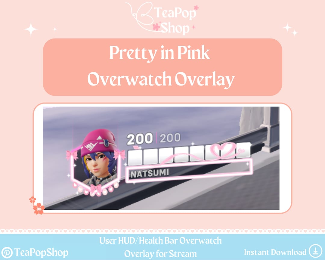 Pastel Pink Health Bar User HUD Overwatch Overlay Customizable Twitch Overlay Pink Mercy Twitch ...