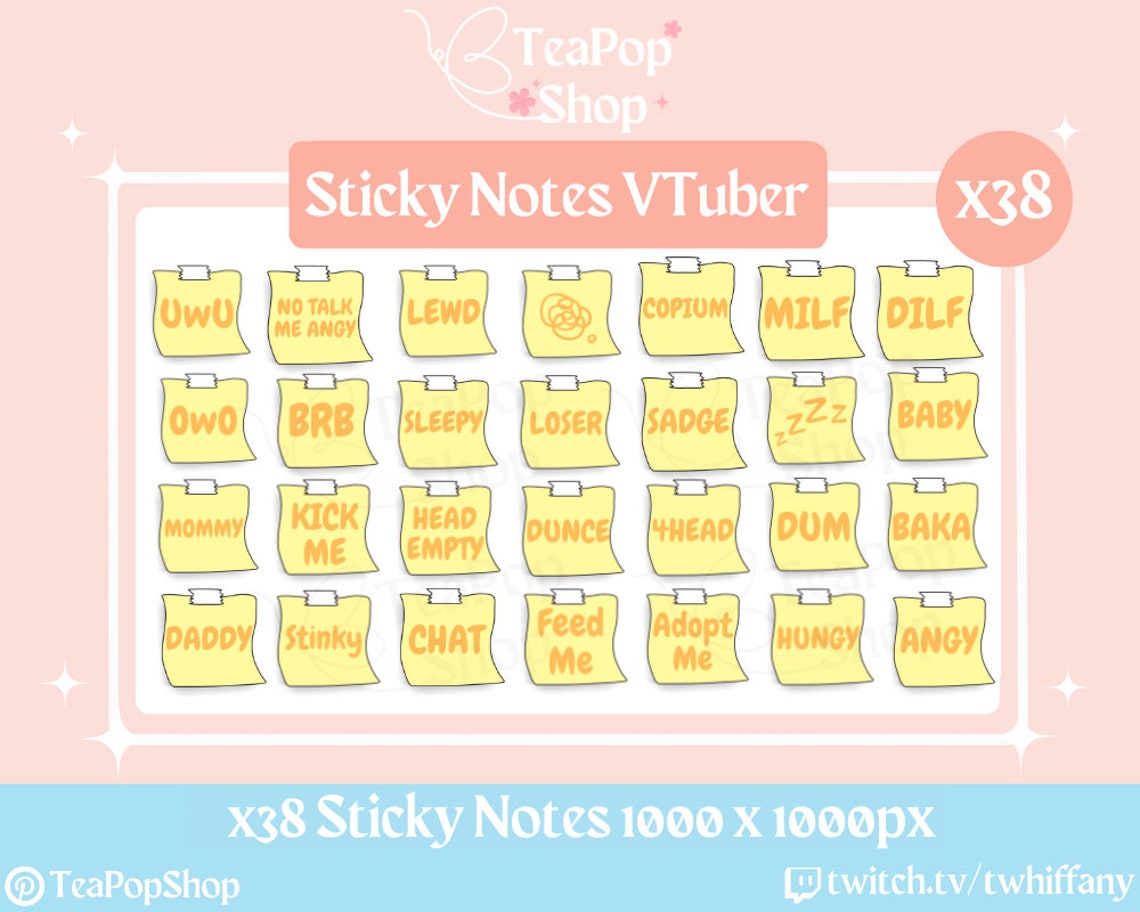 Yellow Vtuber / Pngtuber Sticky Notes Package Funny Stream Overlay ...