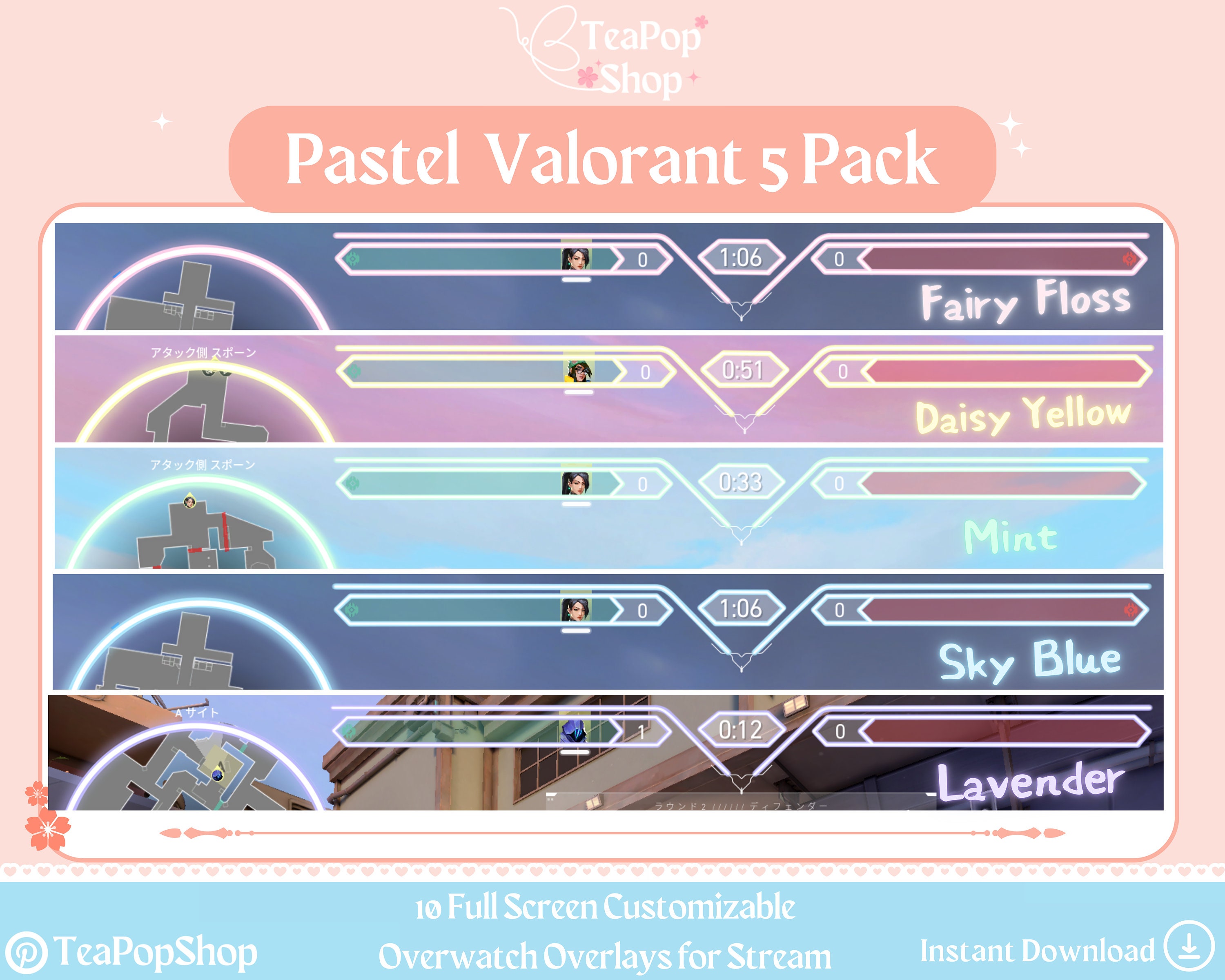 Pastel Color 5 Pack Valorant Overlay HUD Customizable Pastel Cute Pink ...