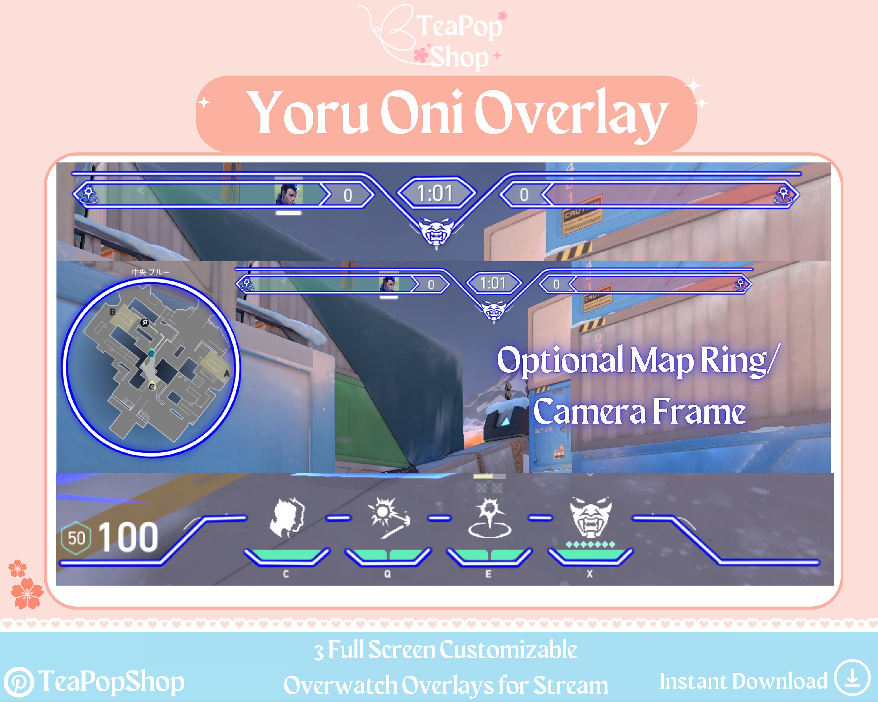 Yoru Oni Blue Valorant Overlay / HUD Personalizable / Valorant Jett ...