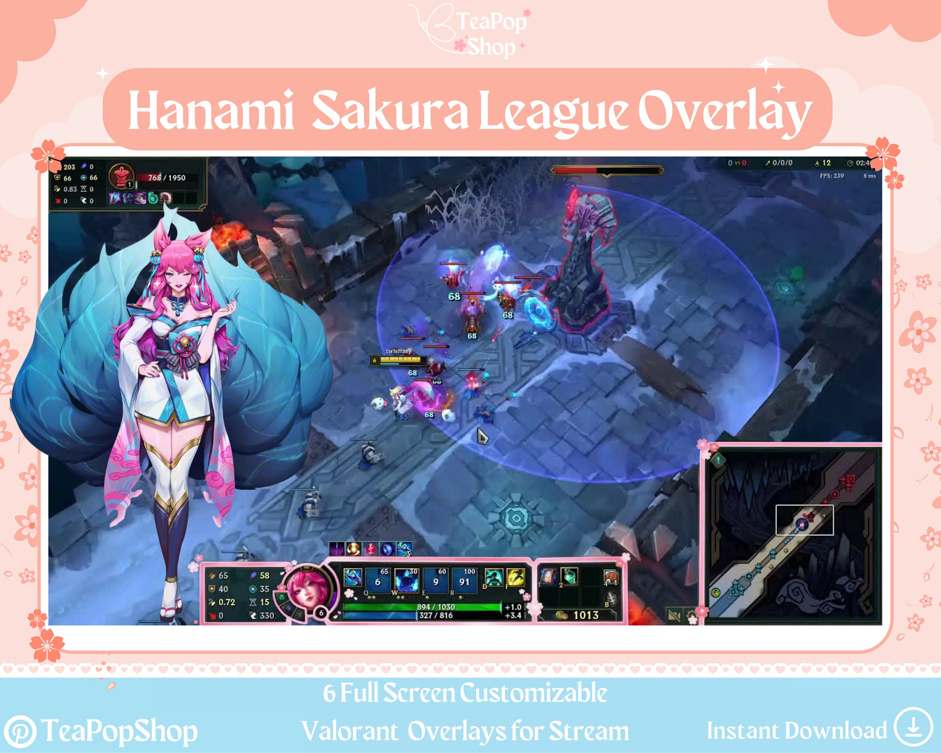 Hanami Sakura Pink League of Legends Game Overlay for Stream | Cherry ...