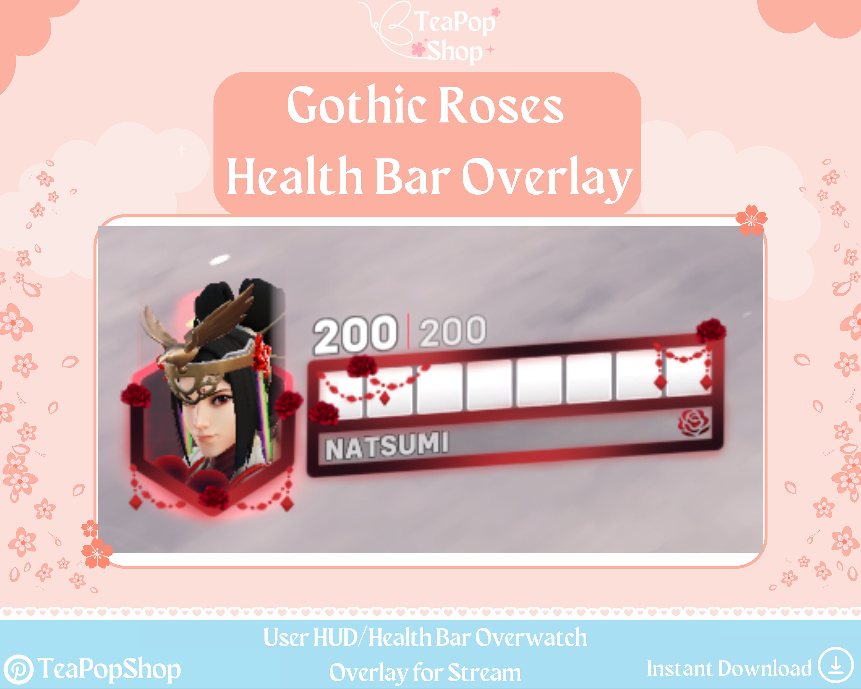 Gothic Roses Overwatch Overlay Health Bar User HUD Overlay Twitch ...
