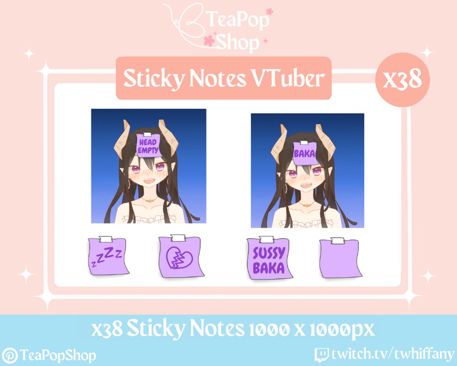 Purple Vtuber / Pngtuber Sticky Notes Package Funny Stream Overlay ...
