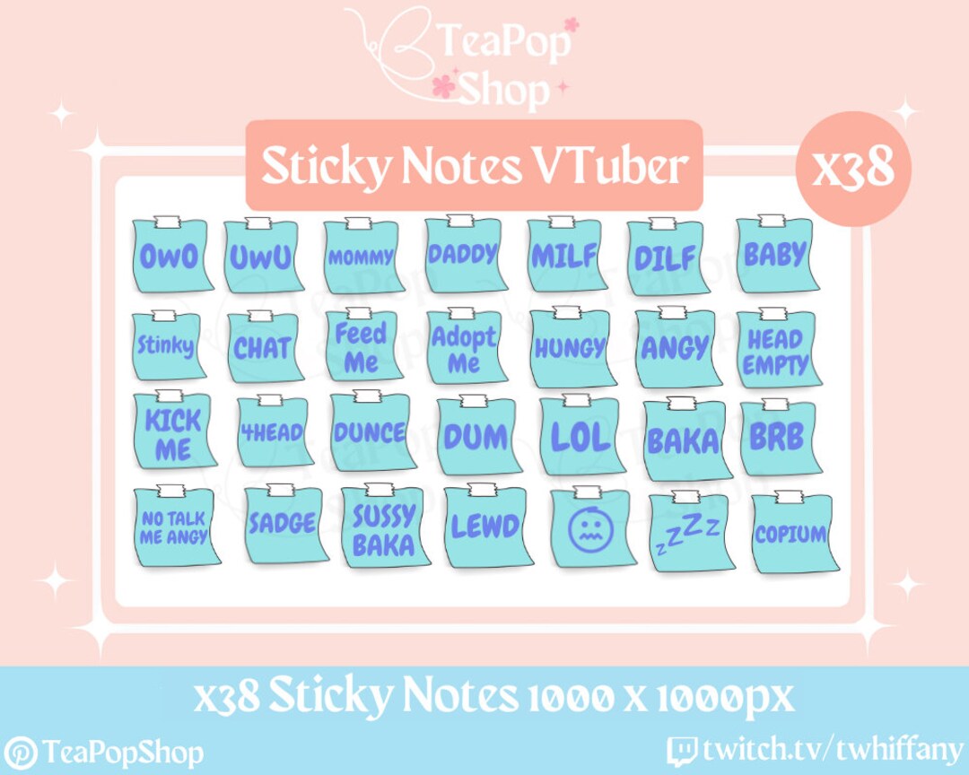 Blue Vtuber / Pngtuber Sticky Notes Package Funny Stream Overlay/assets ...