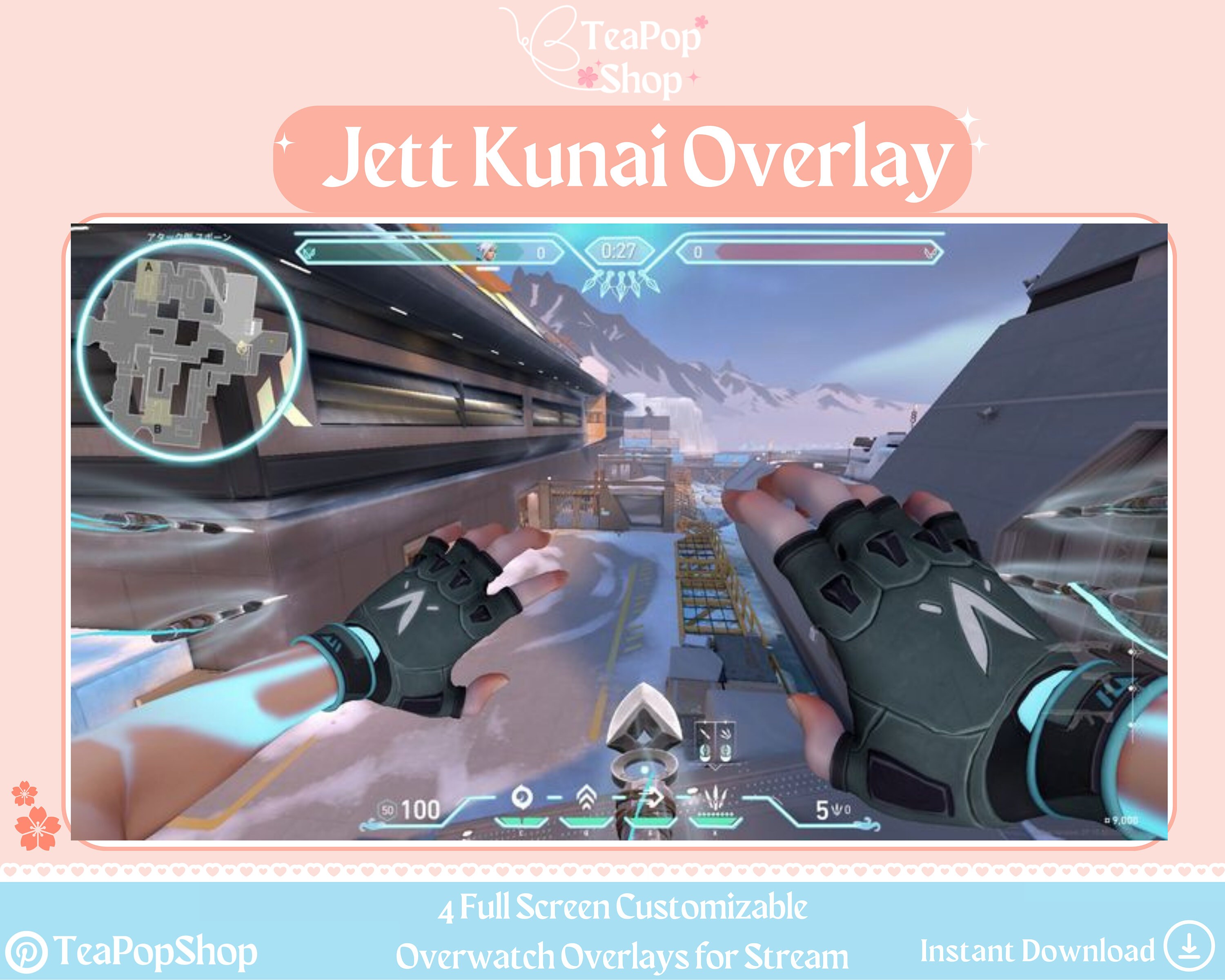Jett Kunai Blue Valorant Overlay | HUD Customizable | Valorant Jett ...