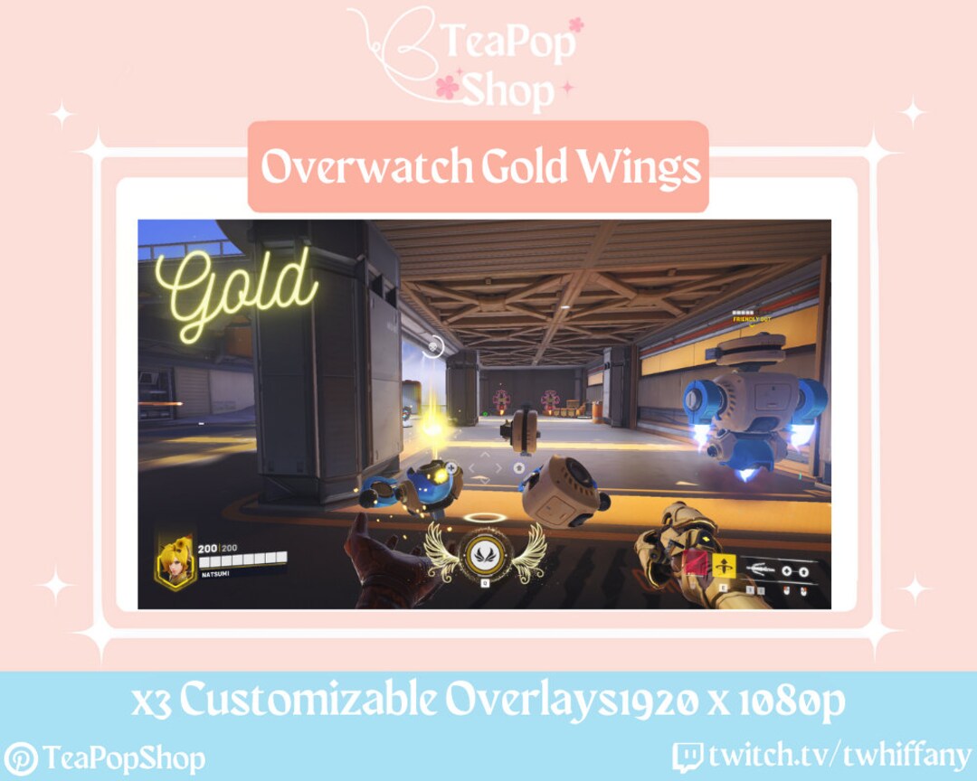 Gold Wings Overwatch Overlay Customizable Twitch Overlay Blue Kawaii Twitch Overlay Package ...