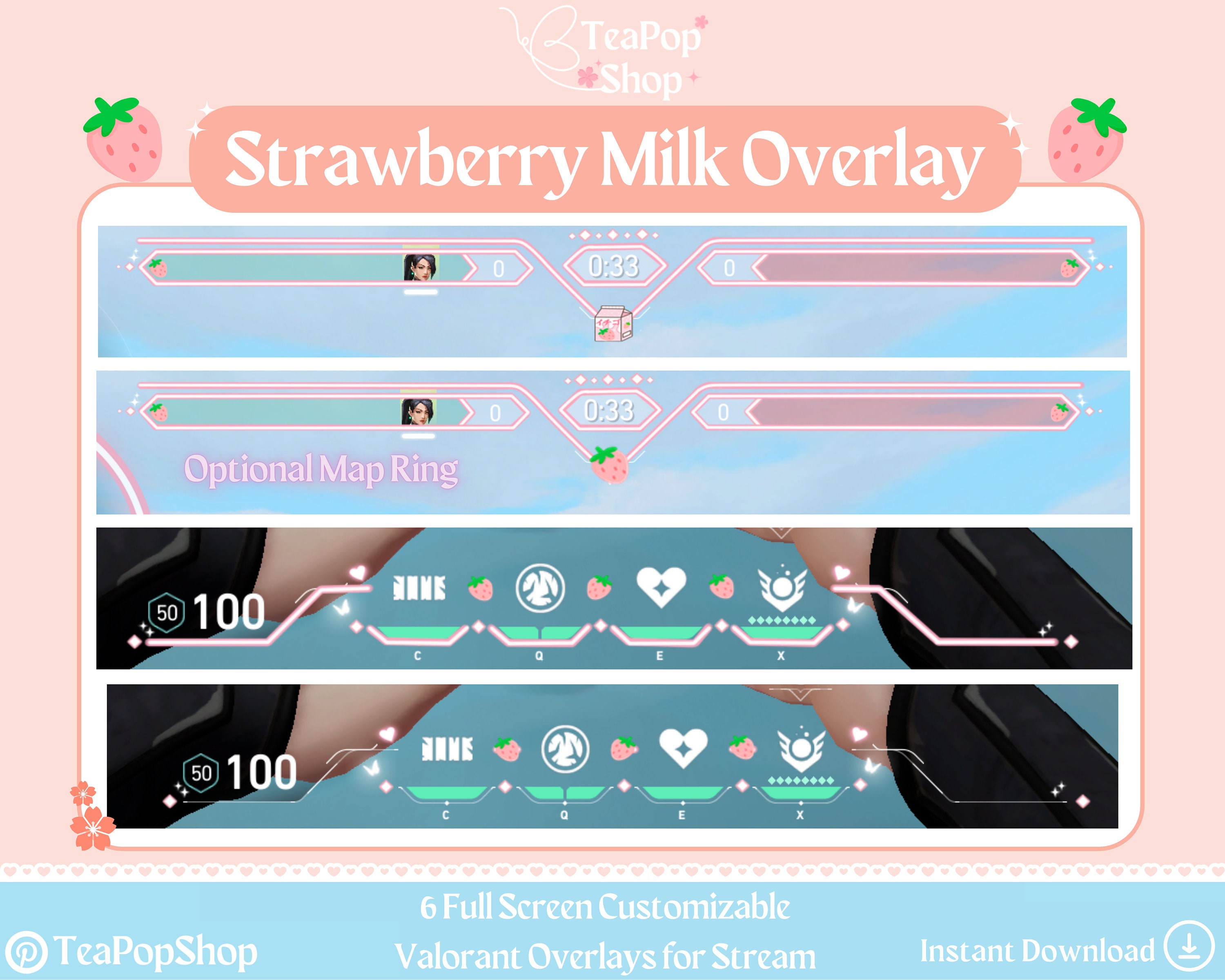 Strawberry Milk Pink Valorant Overlay HUD Customizable Strawberry ...