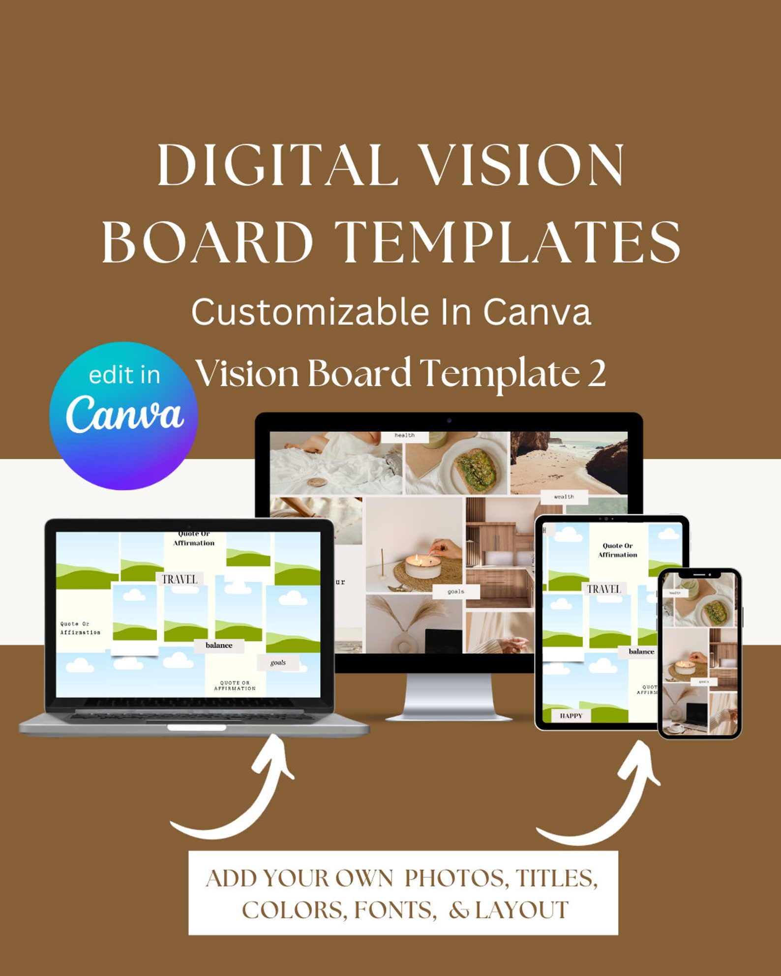Vision Board Template Canva | Digital Dream Board | Manifestation ...