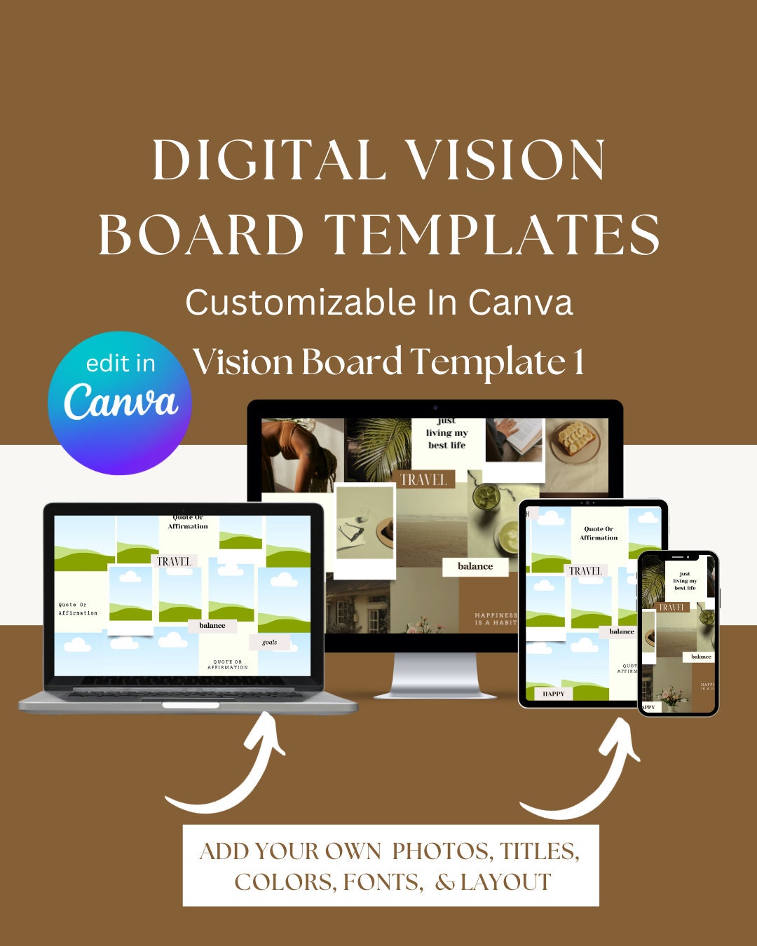 Vision Board Template Canva | Digital Dream Board | Manifestation ...