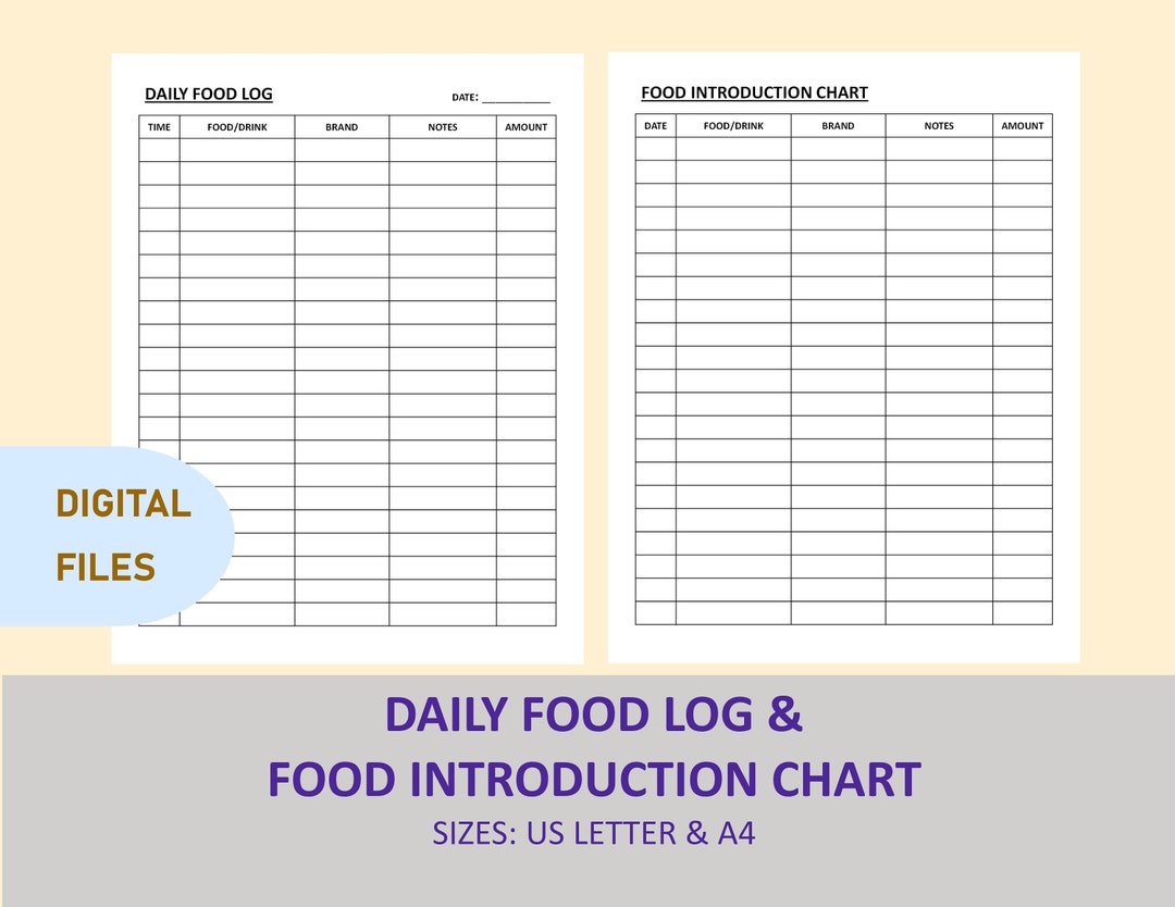 Daily Food Log and Food Introduction Chart With Space for Brand Names ...