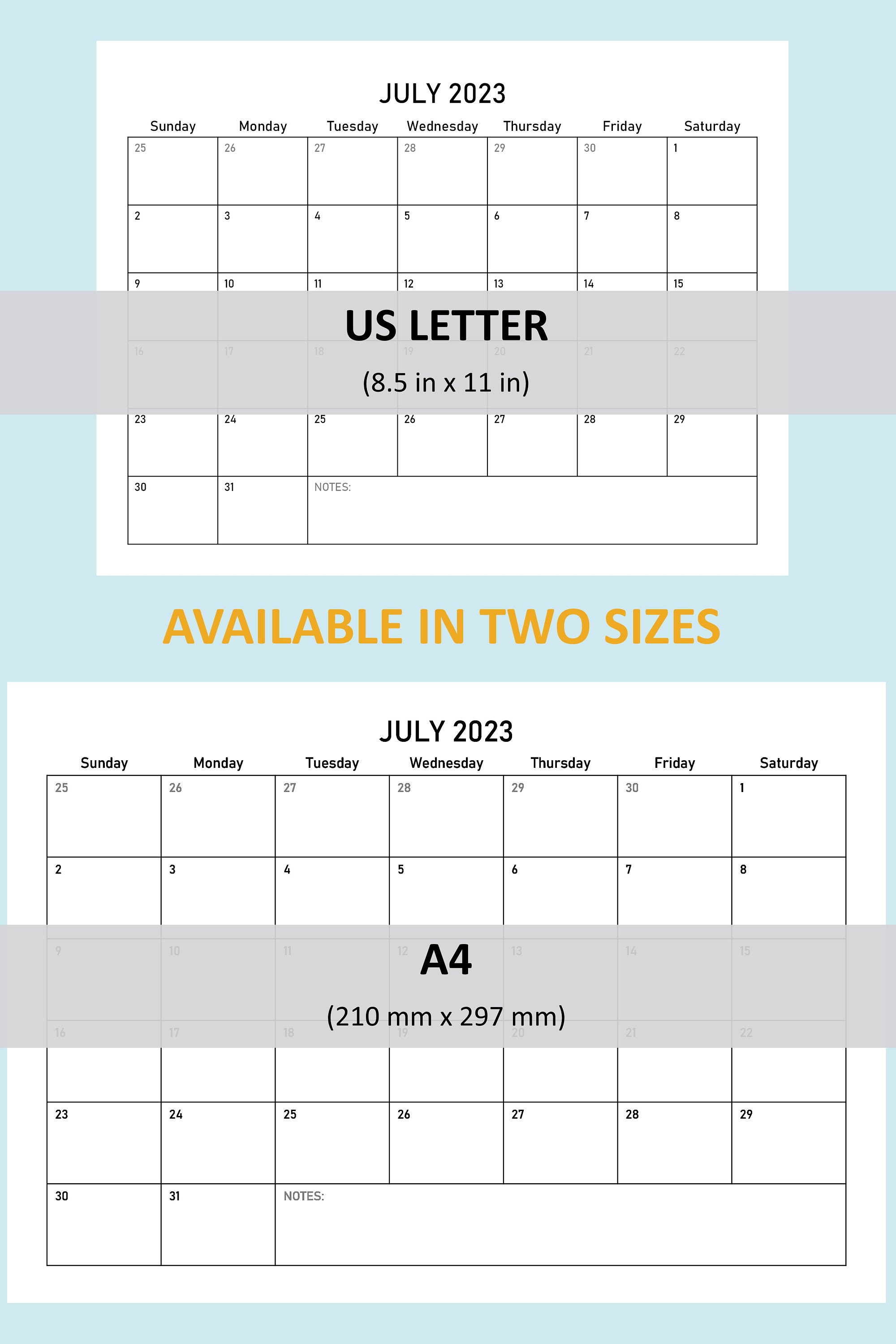 Printable 2023 Monthly Calendar Blank 12 Months Landscape - Etsy