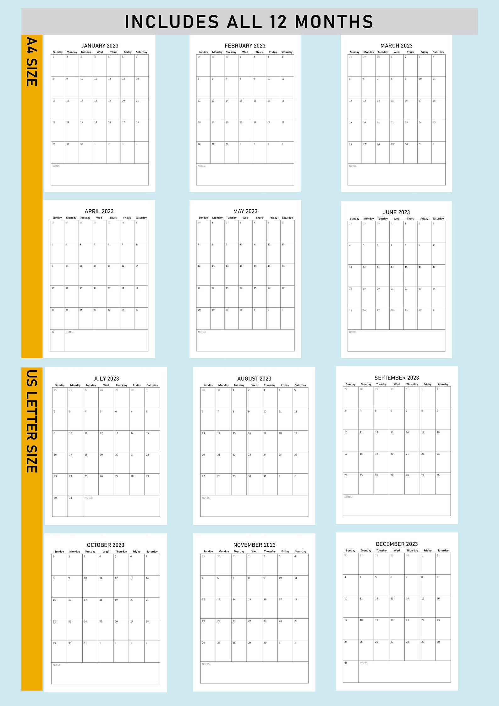 Printable 2023 Monthly Calendar Portrait Orientation, Simple Blank ...